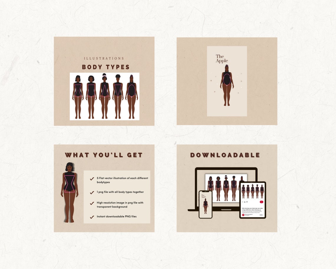 Digital Body Type Guide Body Shape Illustrations Body Measurement ...