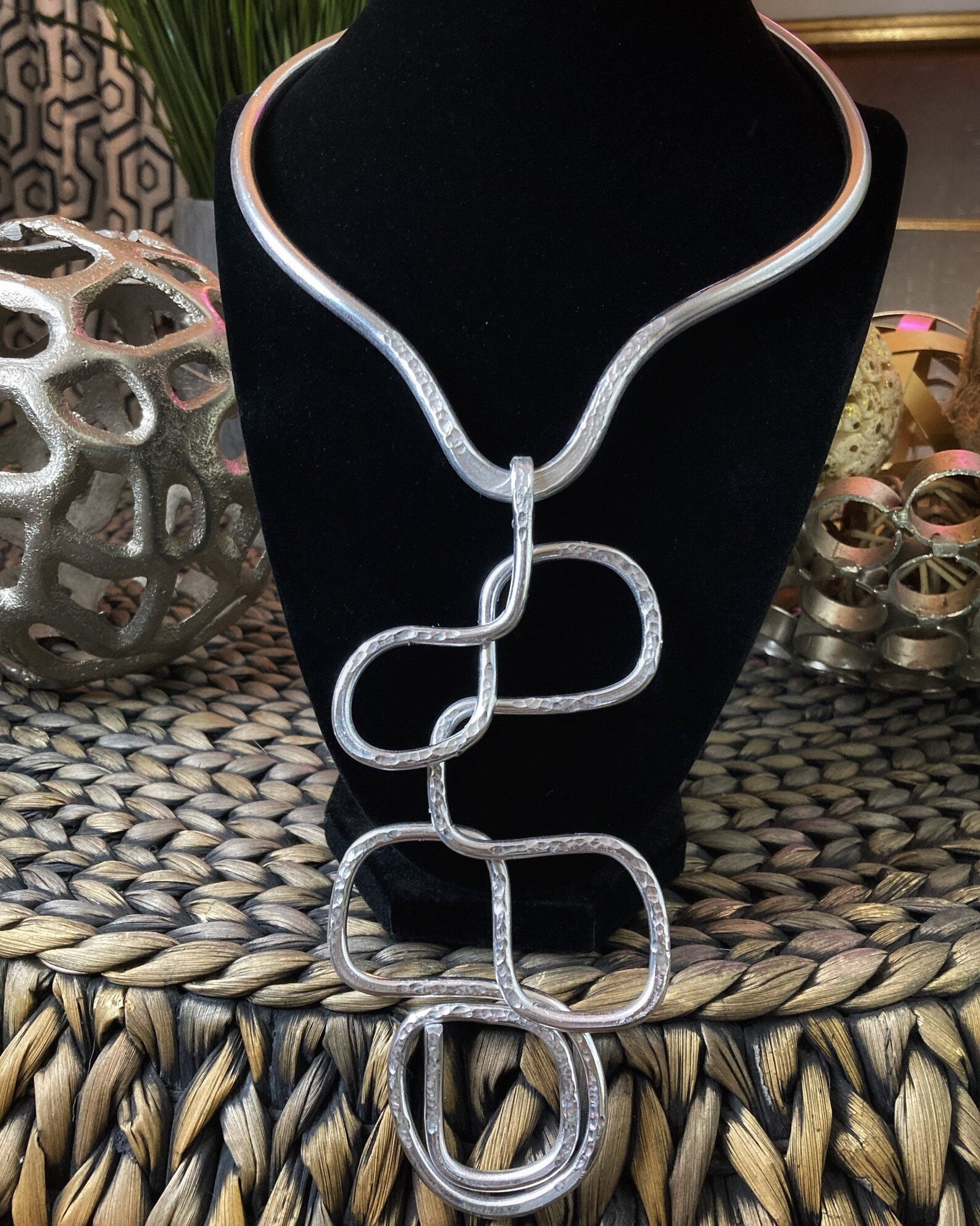 Silver Abstract Pendant and Neckpiece Aluminum Oversized | Etsy