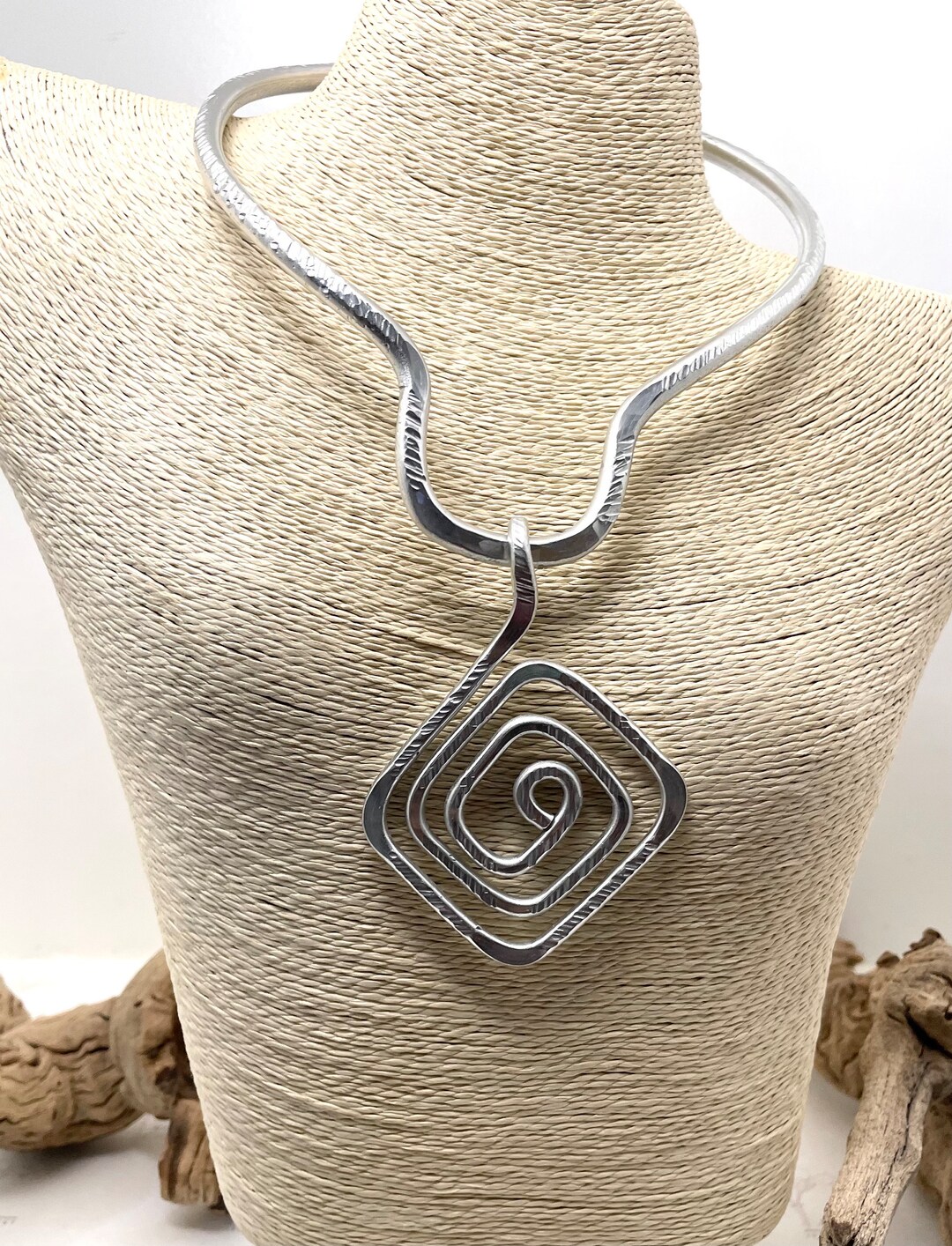 Silver Square Pendant and Neckpiece Aluminum Necklace Afrocentric ...