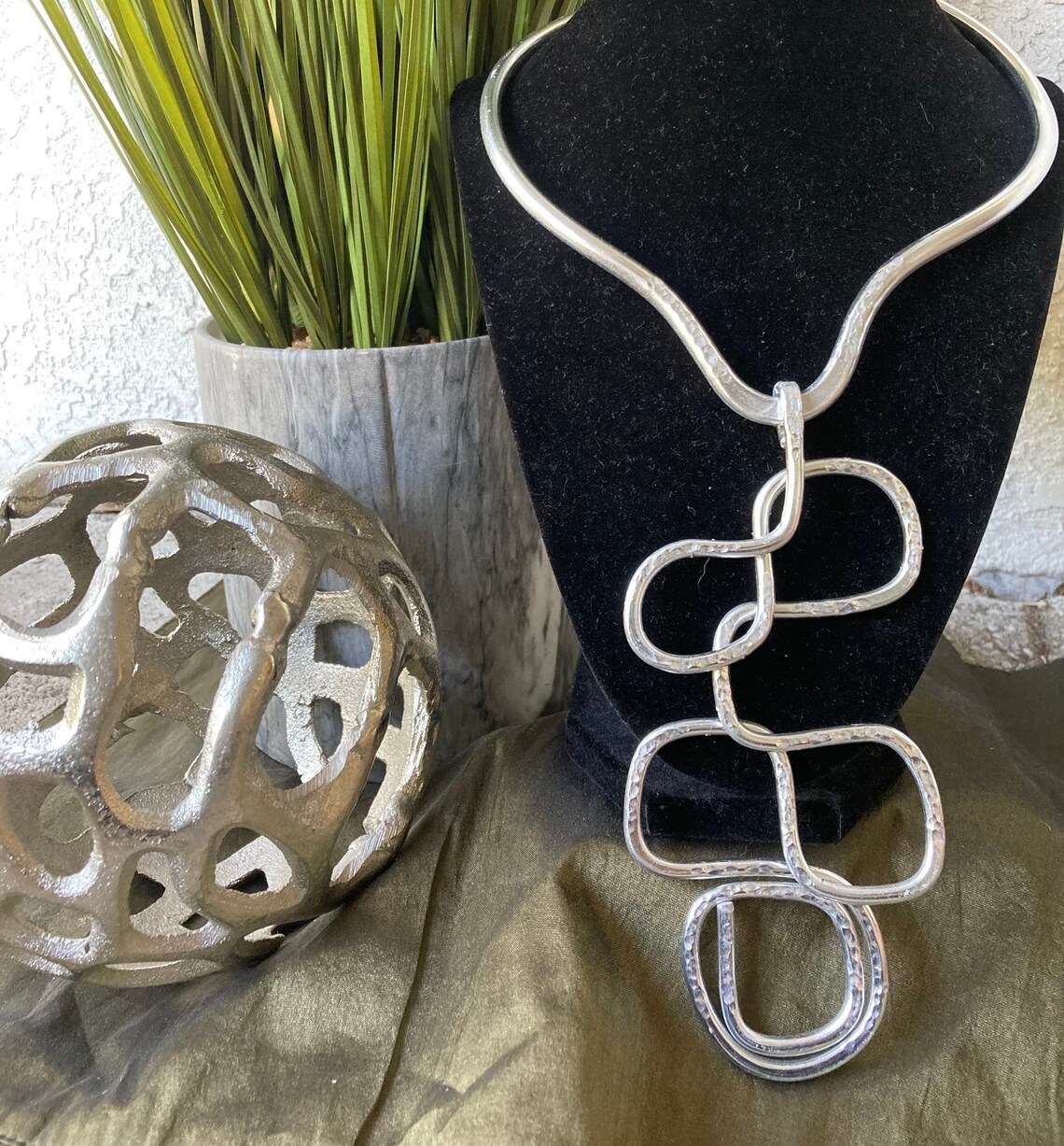 Silver Abstract Pendant and Neckpiece Aluminum Oversized | Etsy