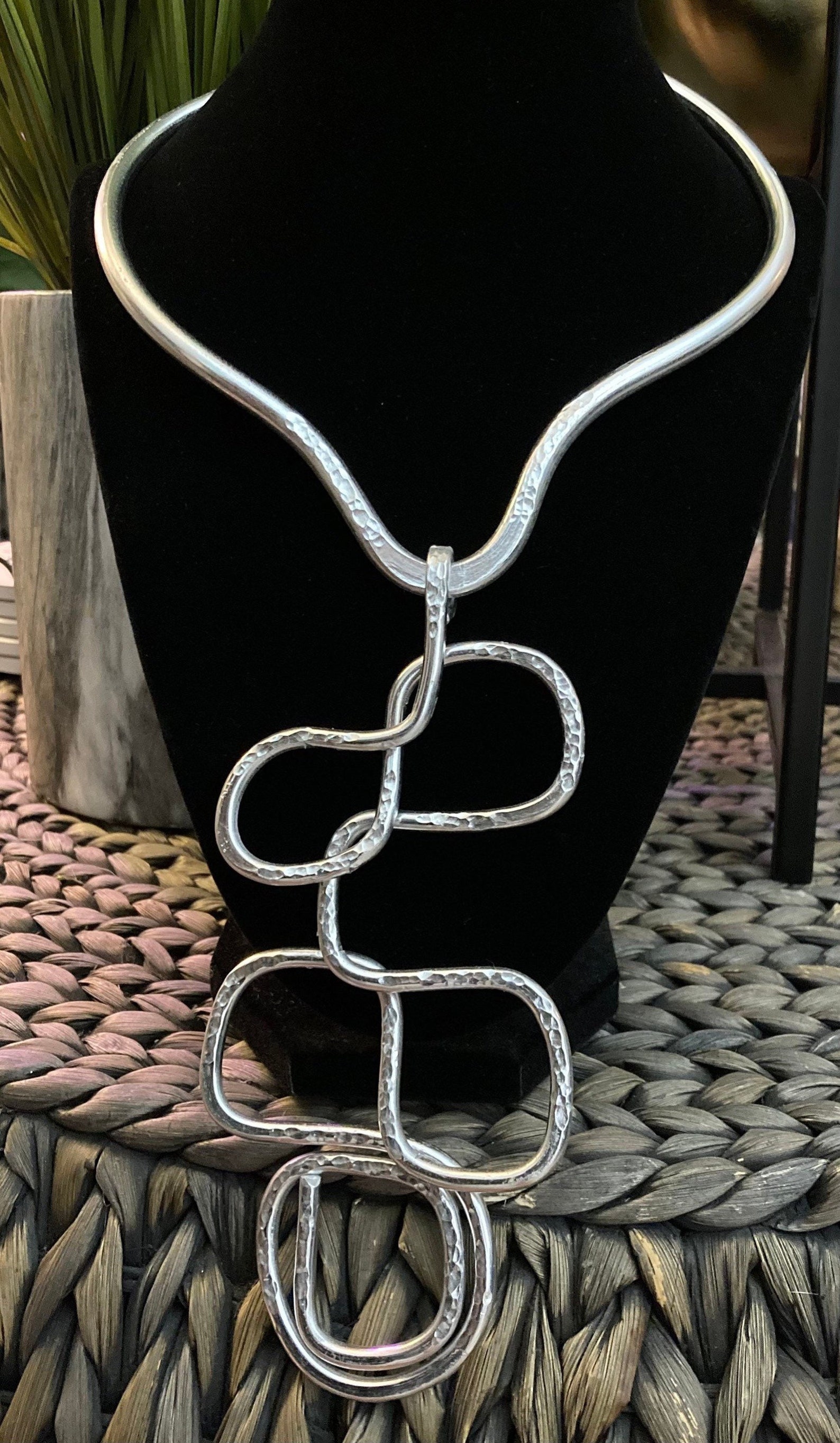 Silver Abstract Pendant and Neckpiece Aluminum Oversized | Etsy