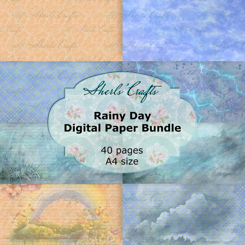 Rainy Day Digital Paper Bundle A4 Size Digital Download Scrapbooking ...