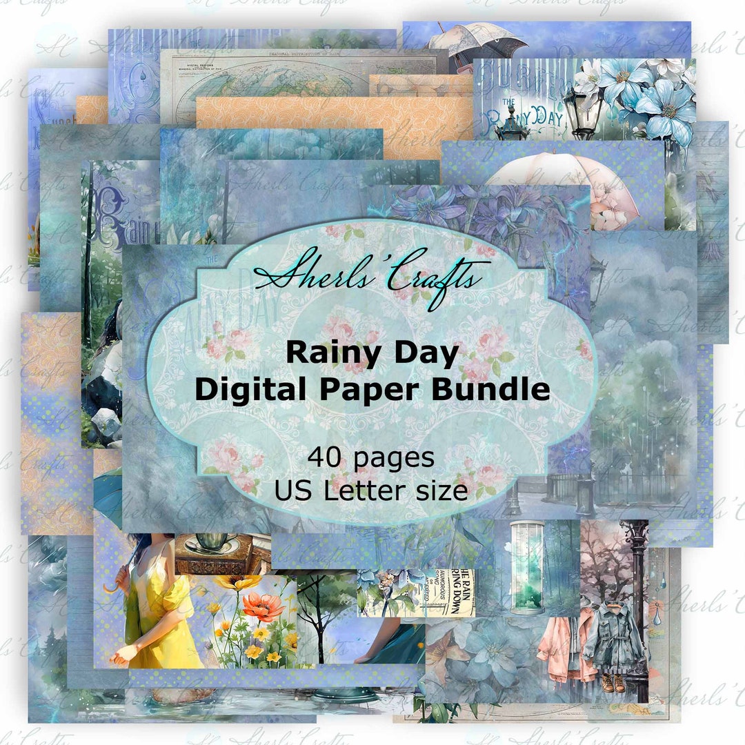 Rainy Day Digital Paper Bundle - US Letter Size | Digital Download ...