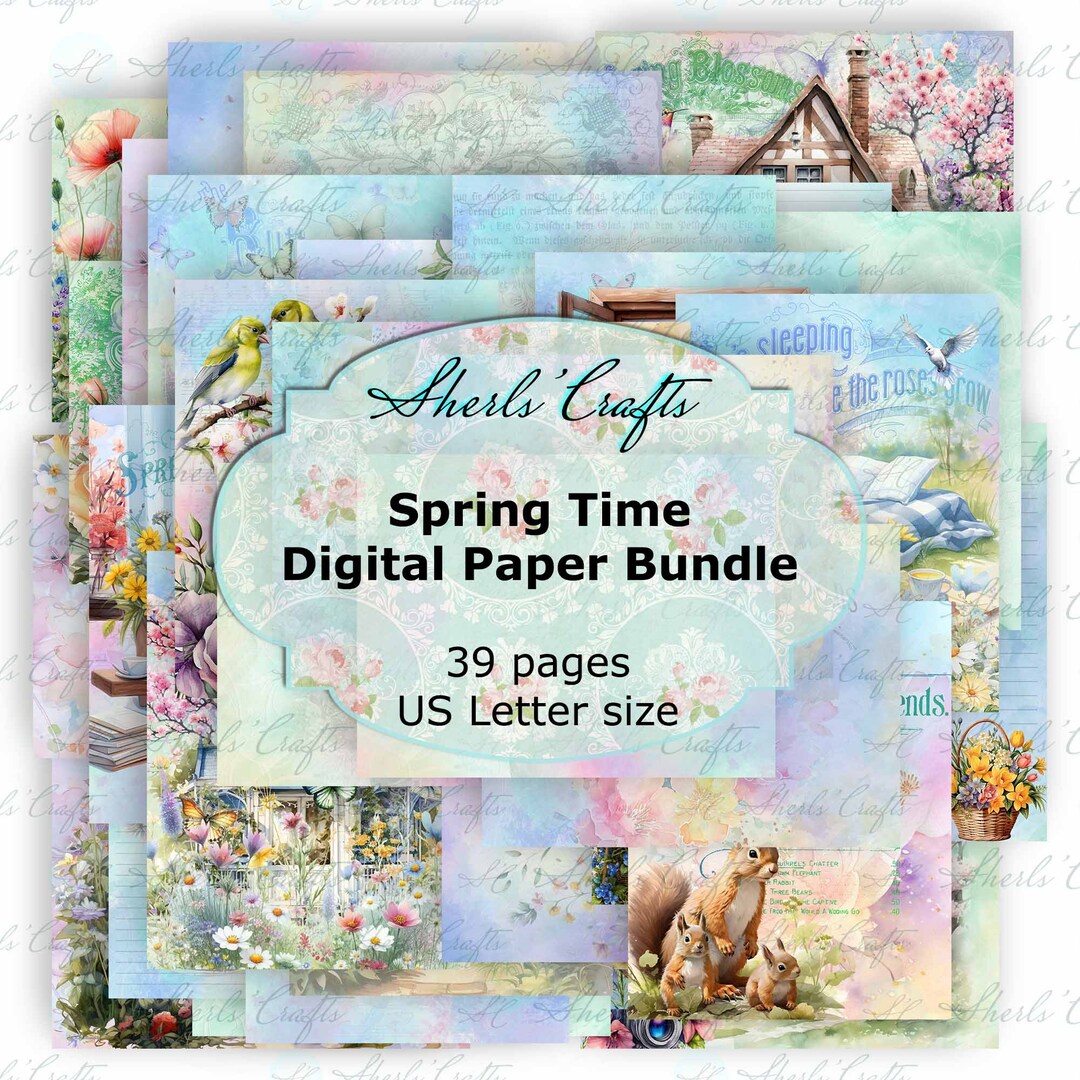 Springtime Digital Paper Bundle - US Letter Size | Digital Download ...
