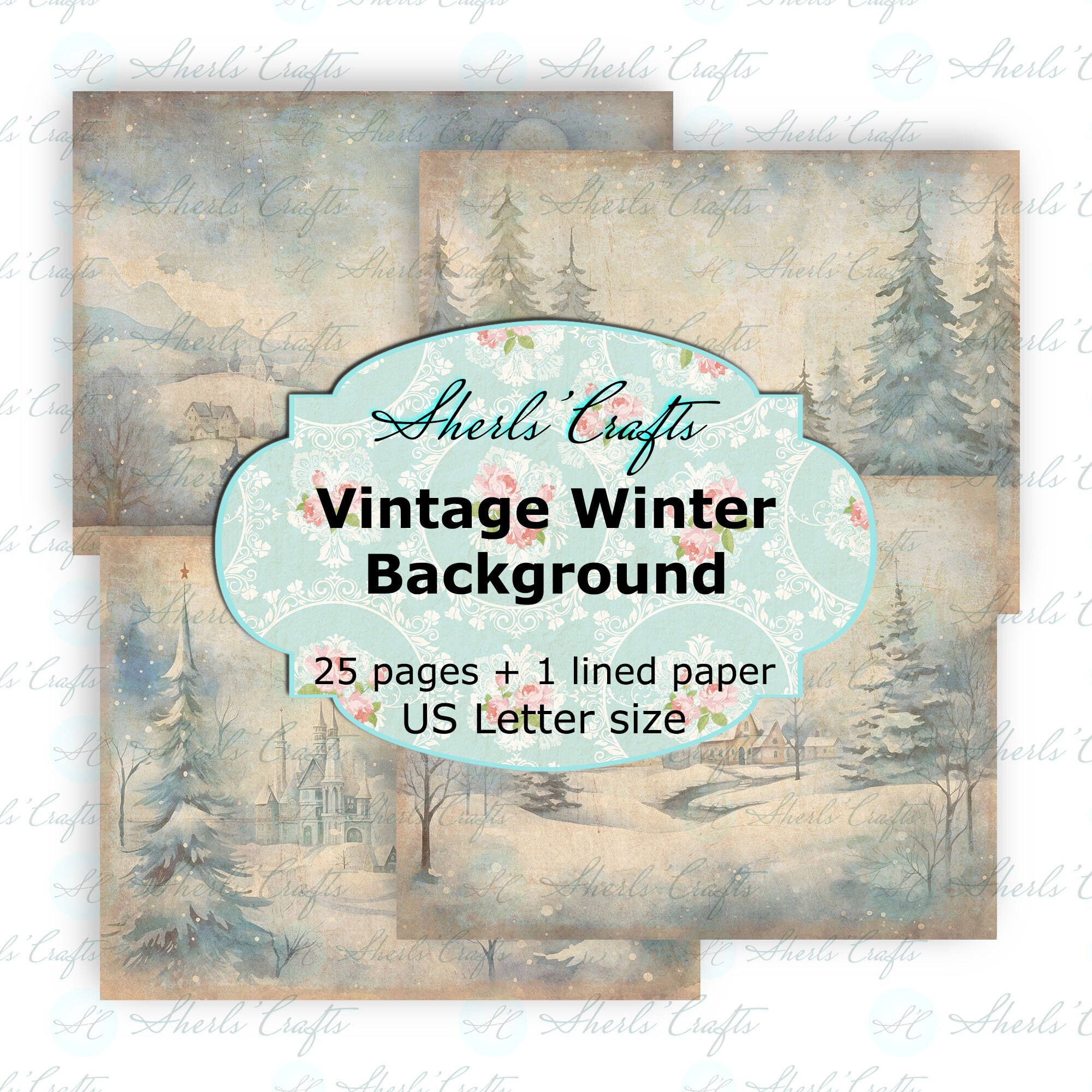 Vintage Winter Background - US Letter Size | Christmas | Digital ...