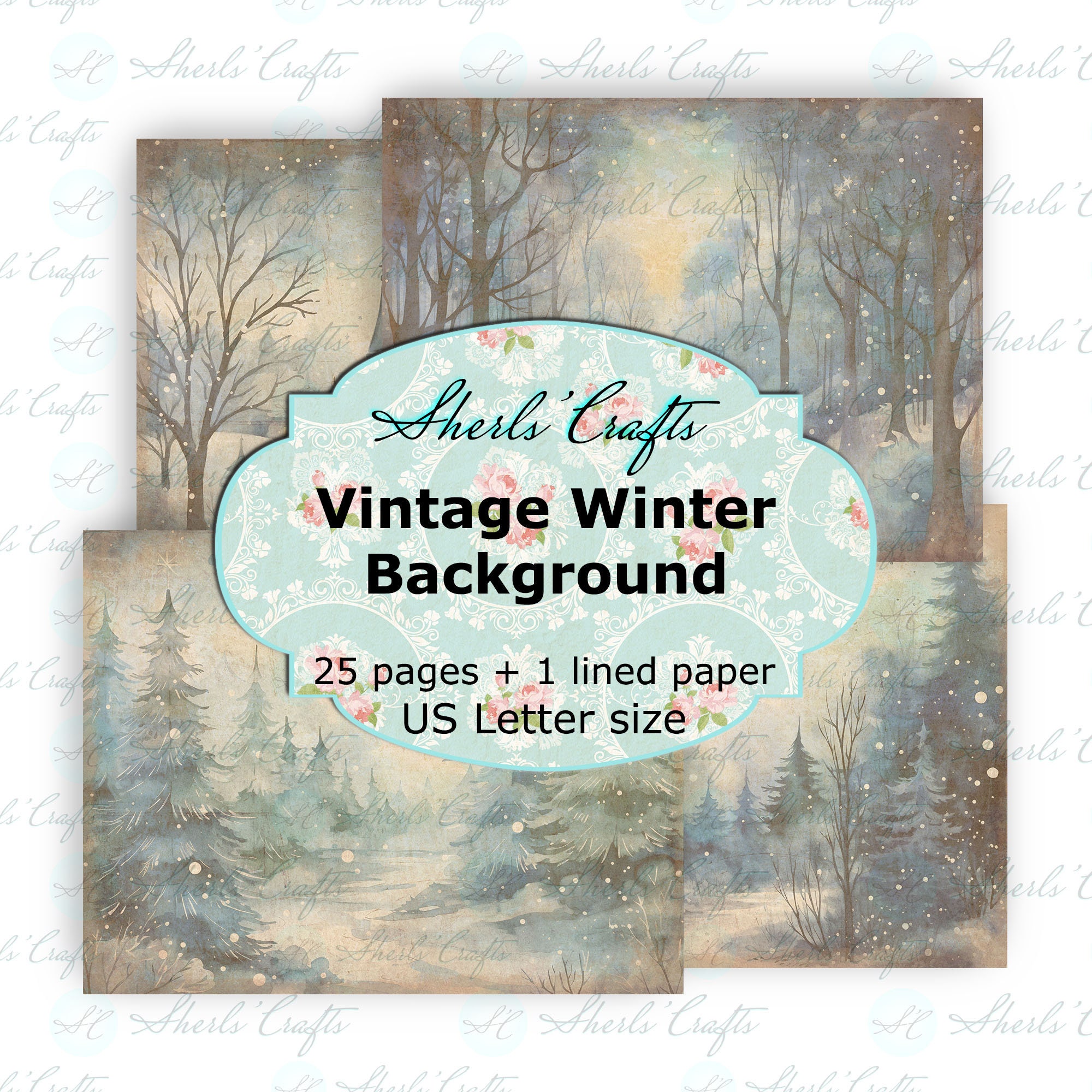 Vintage Winter Background - US Letter Size | Christmas | Digital ...