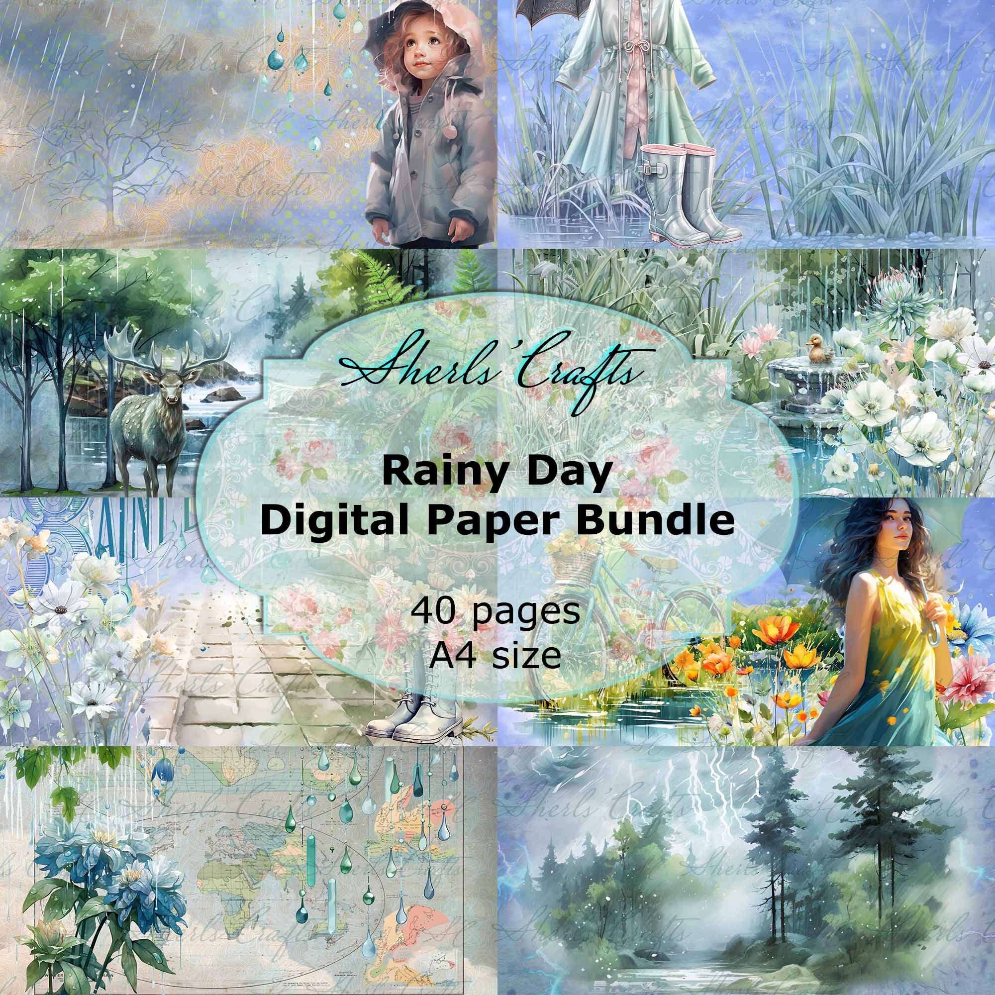 Rainy Day Digital Paper Bundle - A4 Size | Digital Download ...
