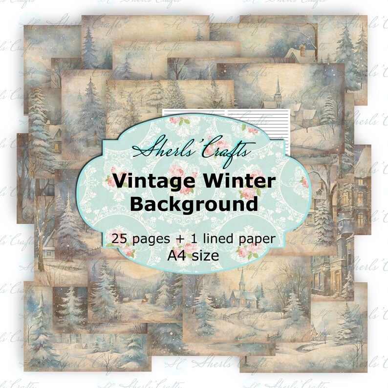 Vintage Winter Background - A4 Size | Christmas | Digital Download ...