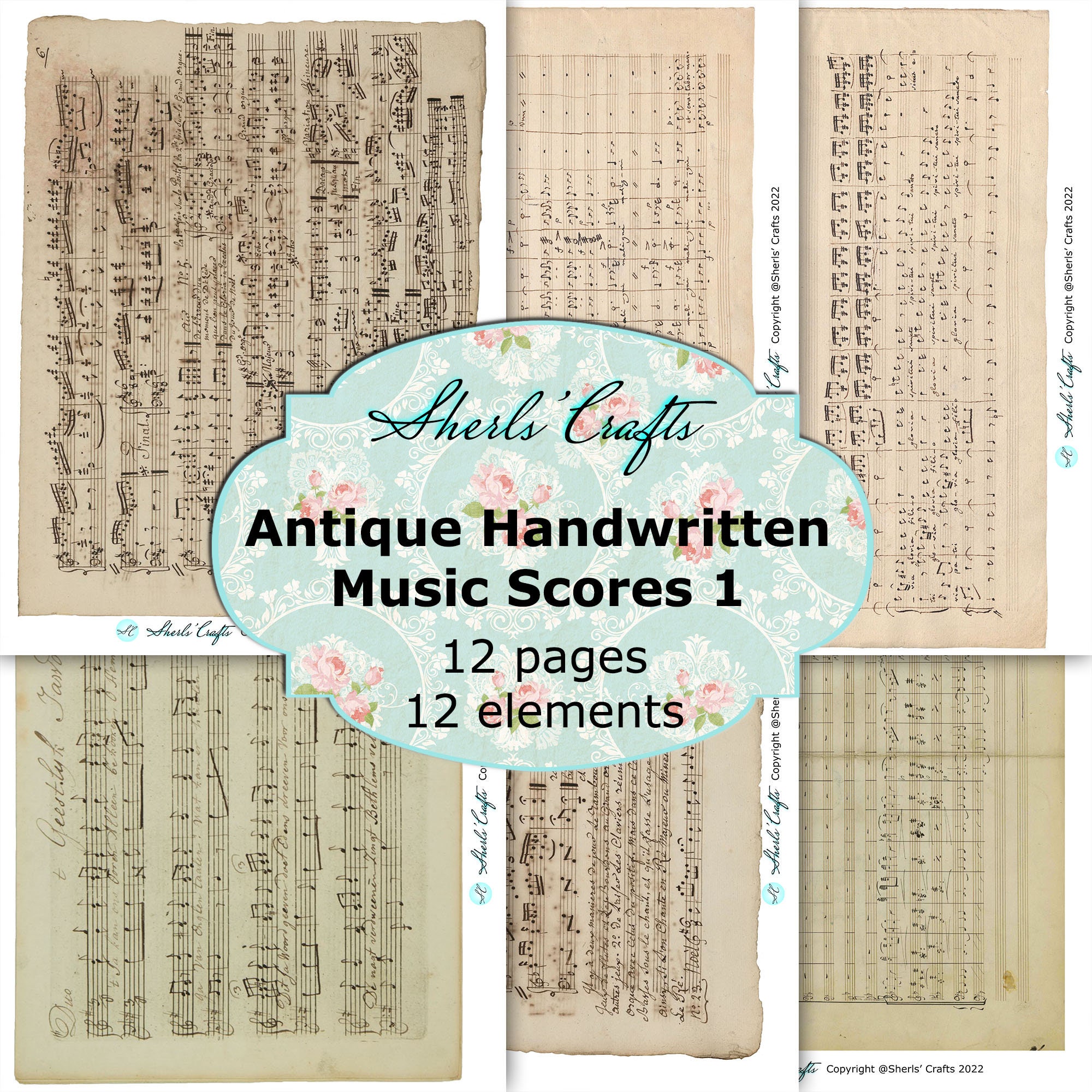 Antique Handwritten Music Scores 1 - US Letter Size | Digital Download ...