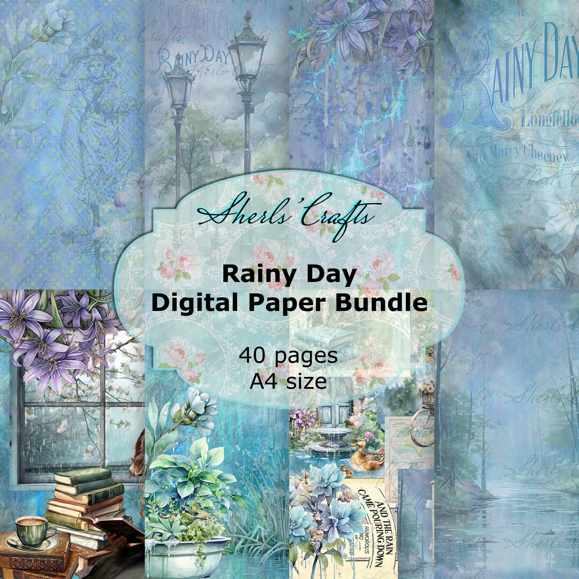 Rainy Day Digital Paper Bundle A4 Size Digital Download Scrapbooking ...
