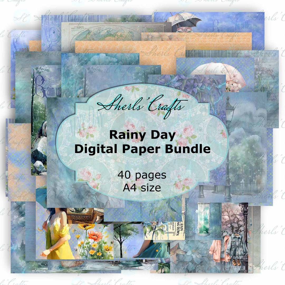 Rainy Day Digital Paper Bundle - A4 Size | Digital Download ...
