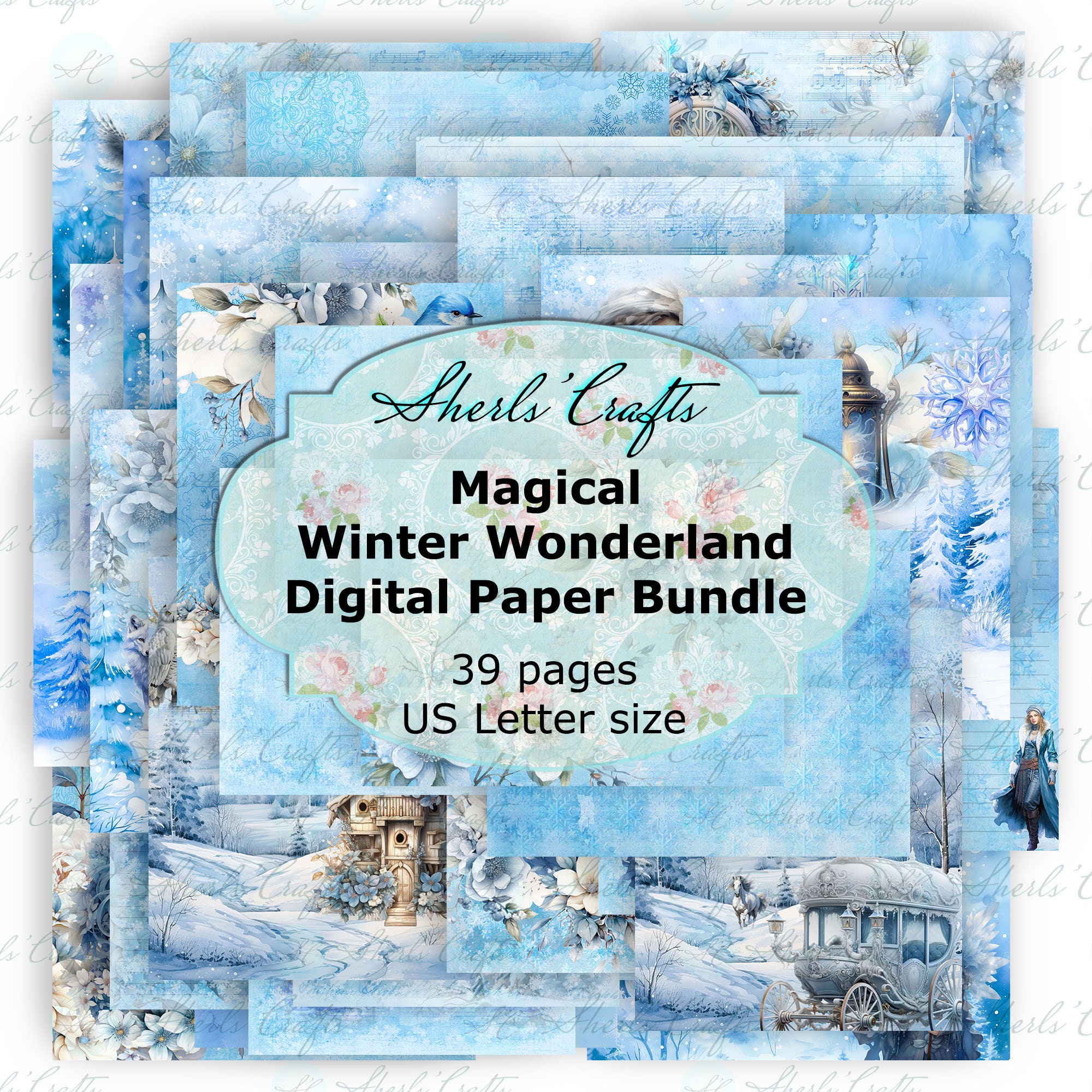 Magical Winter Wonderland Digital Paper Bundle - US Letter Size ...