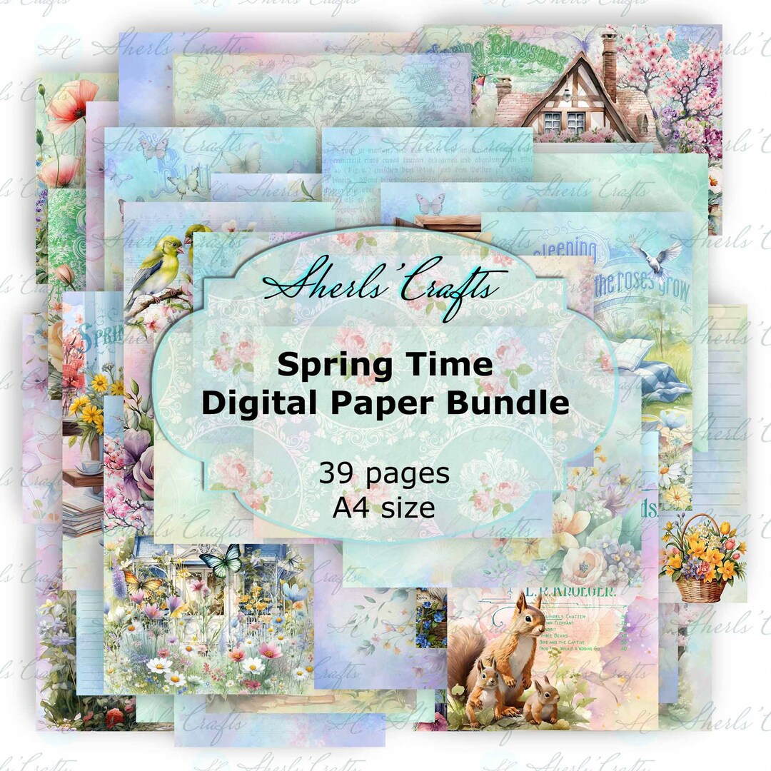 Springtime Digital Paper Bundle - A4 Size | Digital Download ...