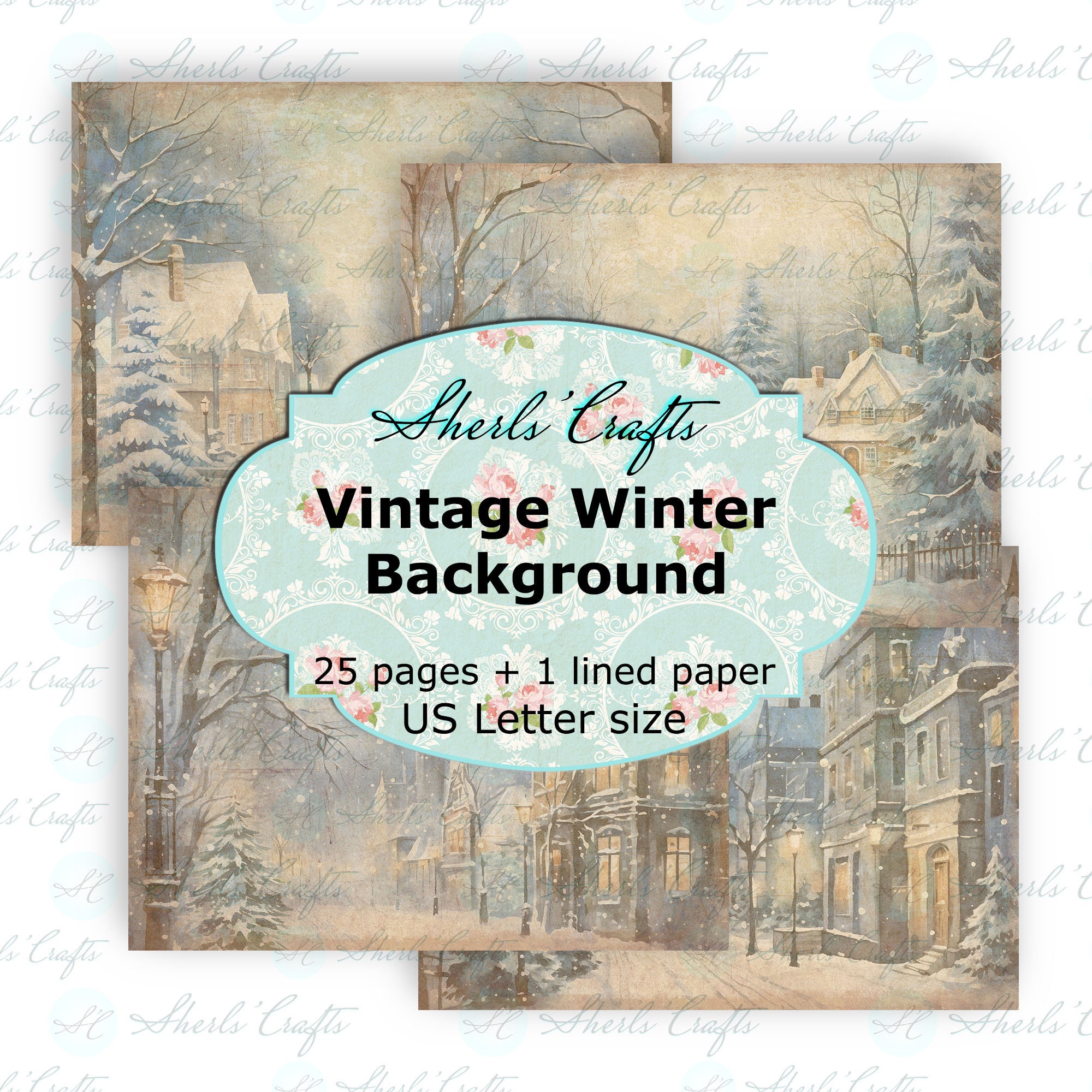 Vintage Winter Background - US Letter Size | Christmas | Digital ...