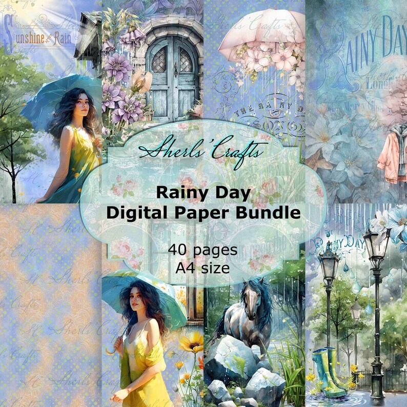 Rainy Day Digital Paper Bundle - A4 Size | Digital Download ...