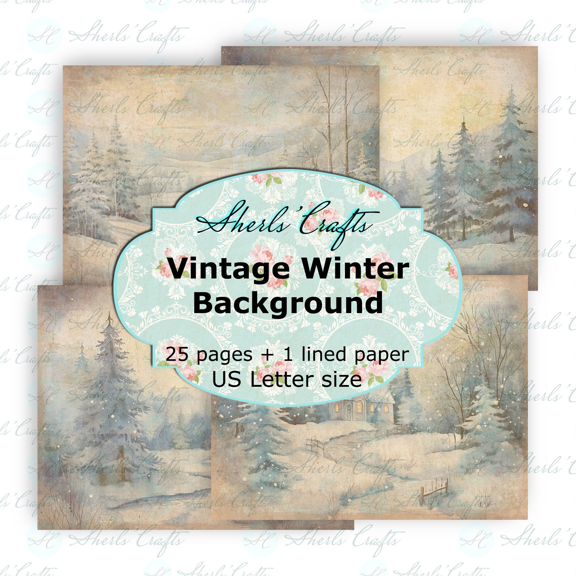 Vintage Winter Background - US Letter Size | Christmas | Digital ...