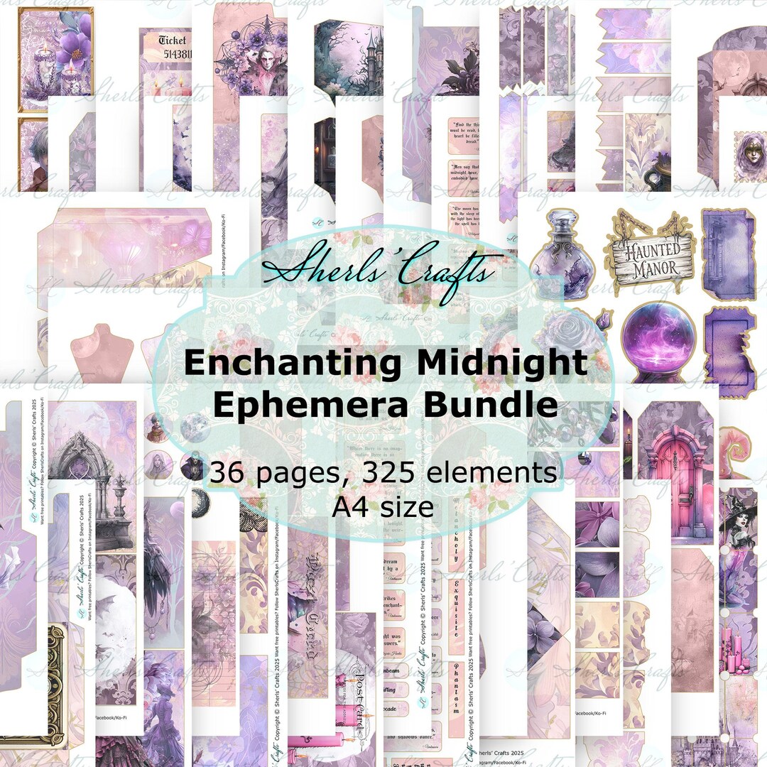 Enchanting Midnight Ephemera Bundle - A4 Size | Digital Download ...