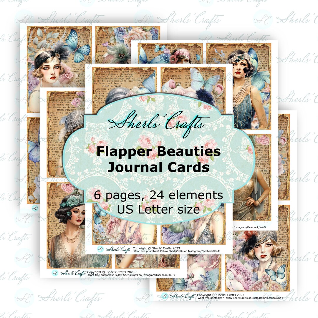 Flapper Beauties Journal Cards - US Letter Size | Roaring 20s | Digital ...