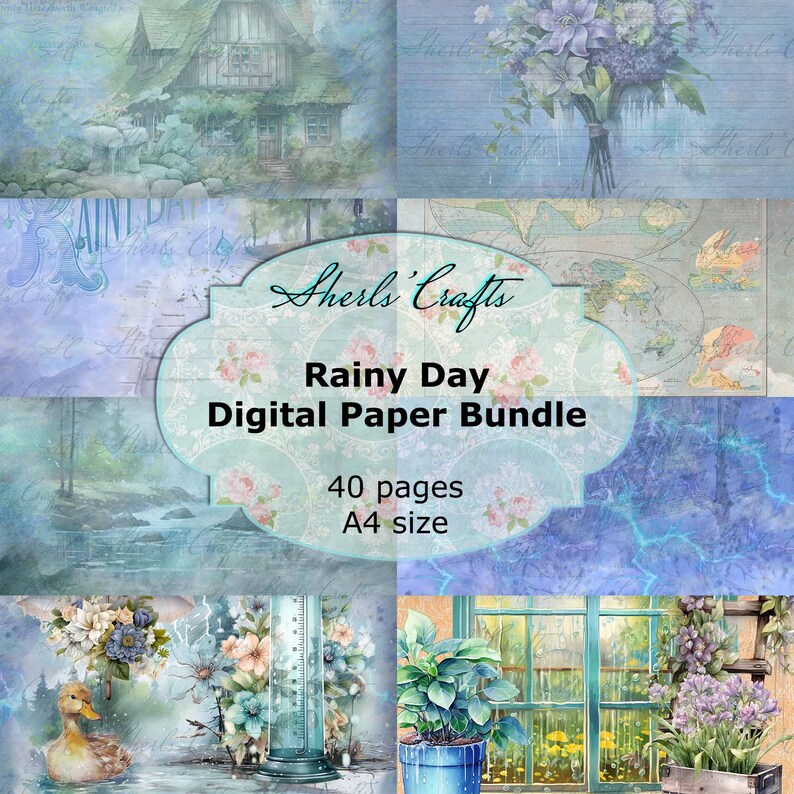 Rainy Day Digital Paper Bundle A4 Size Digital Download Scrapbooking ...