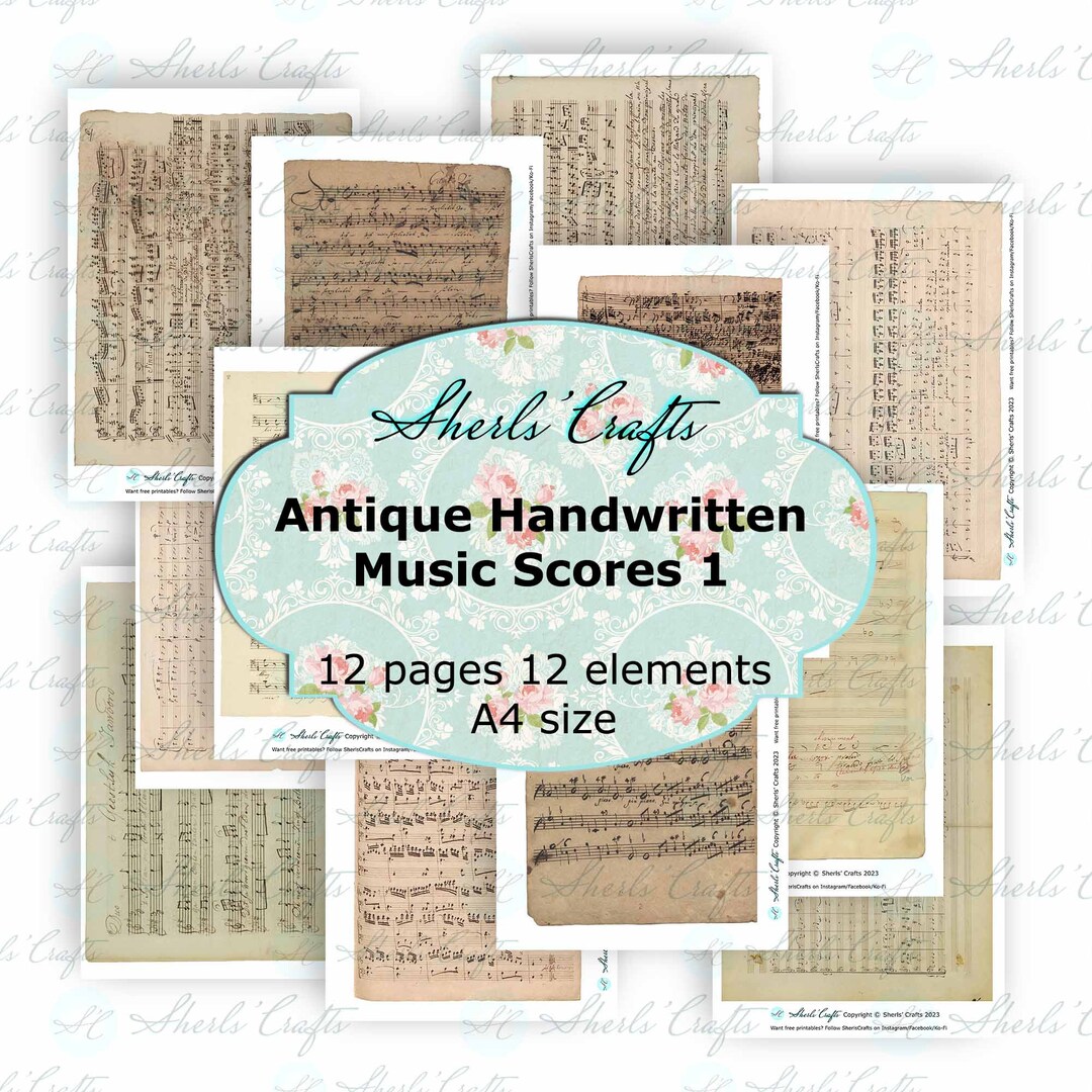 Antique Handwritten Music Scores 1 A4 Size Digital Download ...
