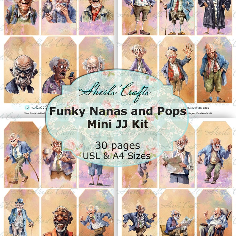 Funky Nanas and Pops Complete Junk Journal Kit - 30 Sheets Retro ...