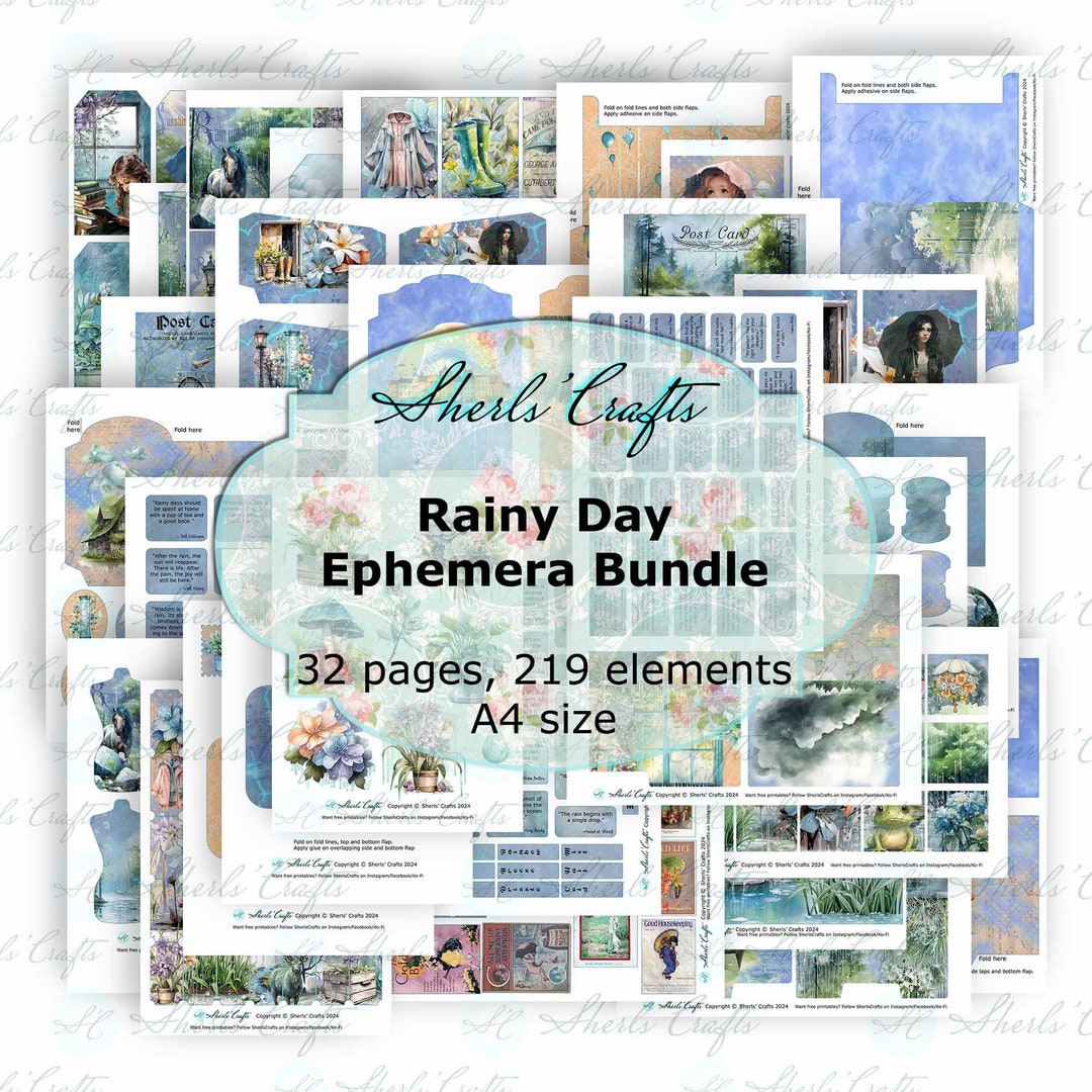 Rainy Day Ephemera Bundle - A4 Size | Digital Download | Scrapbooking ...