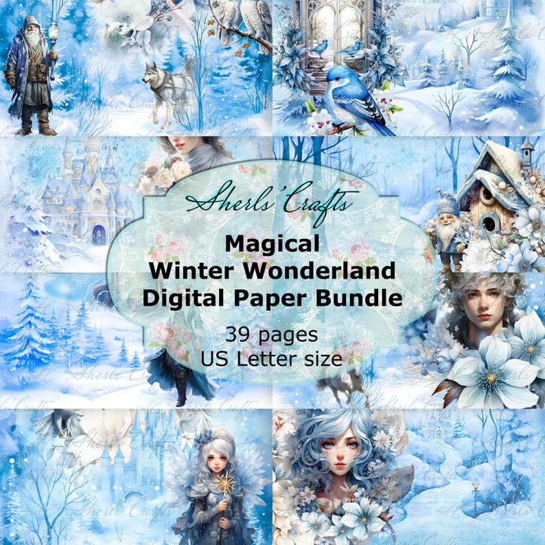 Magical Winter Wonderland Digital Paper Bundle - US Letter Size ...