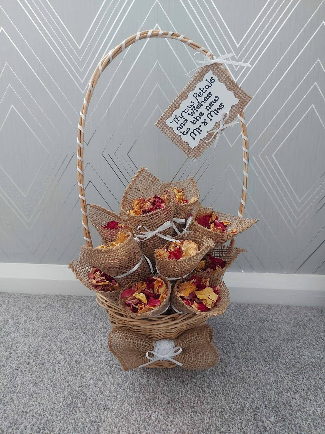Wedding Confetti Cones in Basket With Real Dried Rose Petals | Wedding ...