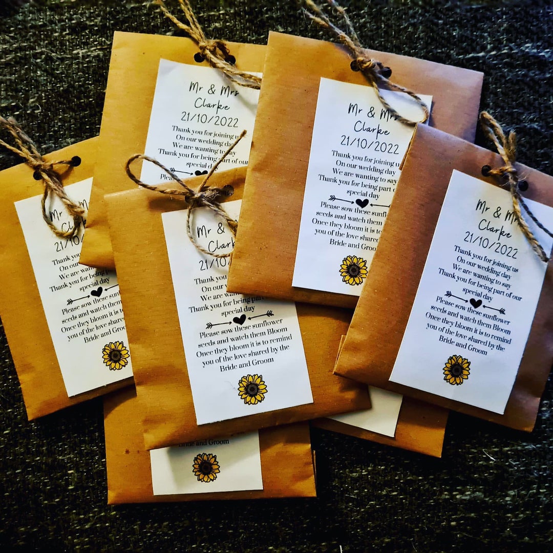 5 X Wedding Favours Sunflowers Seeds Personalised Label Sunflower ...