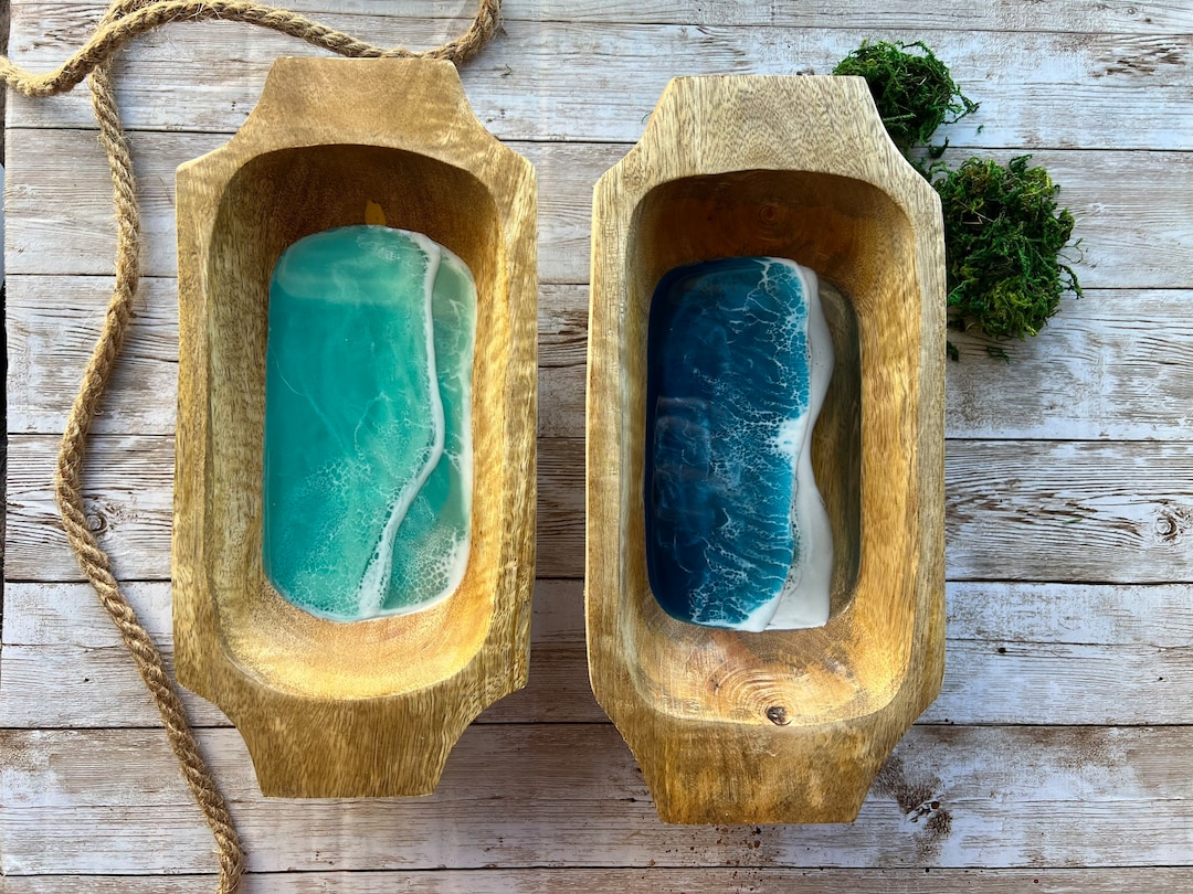 10” Mango Wood Epoxy Resin Ocean Wave Bowl, Keys and or Jewelry Dish - Etsy