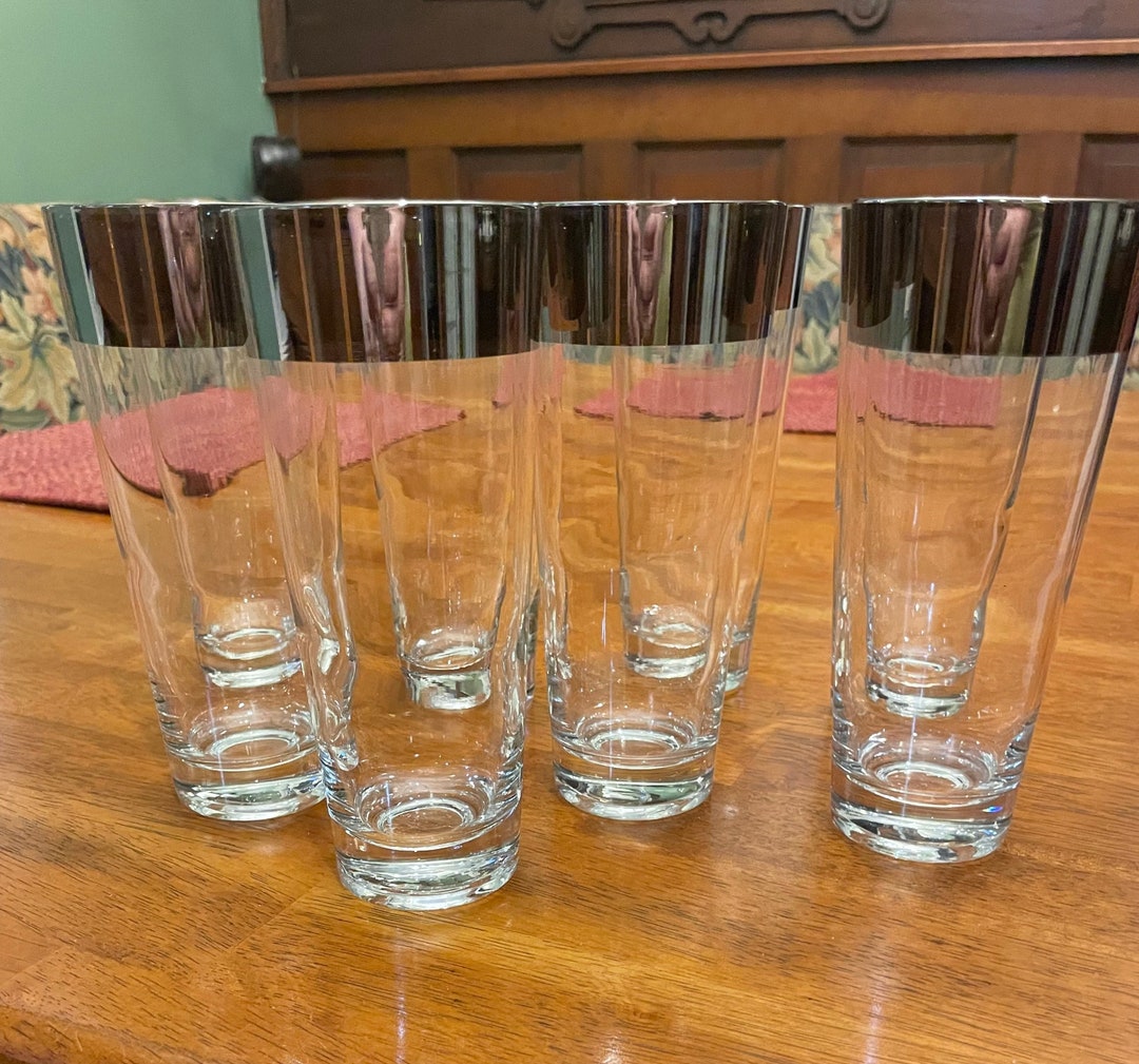 Midcentury MCM Glassware, Silver Rimmed Glassware, Set of 8 - Etsy
