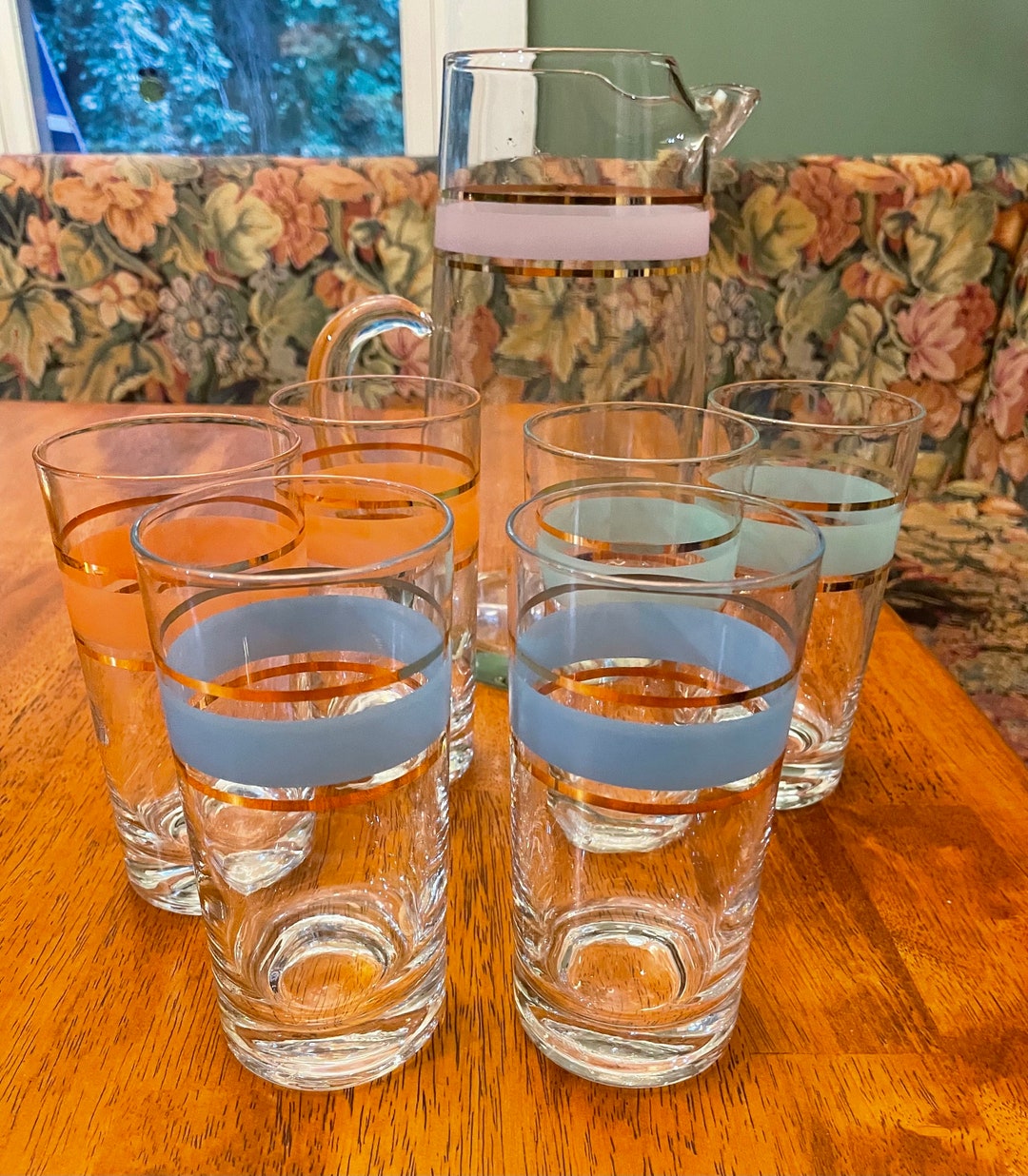 Midcentury MCM Glassware, Barware, Water Set, Pitcher and 6 Glasses - Etsy