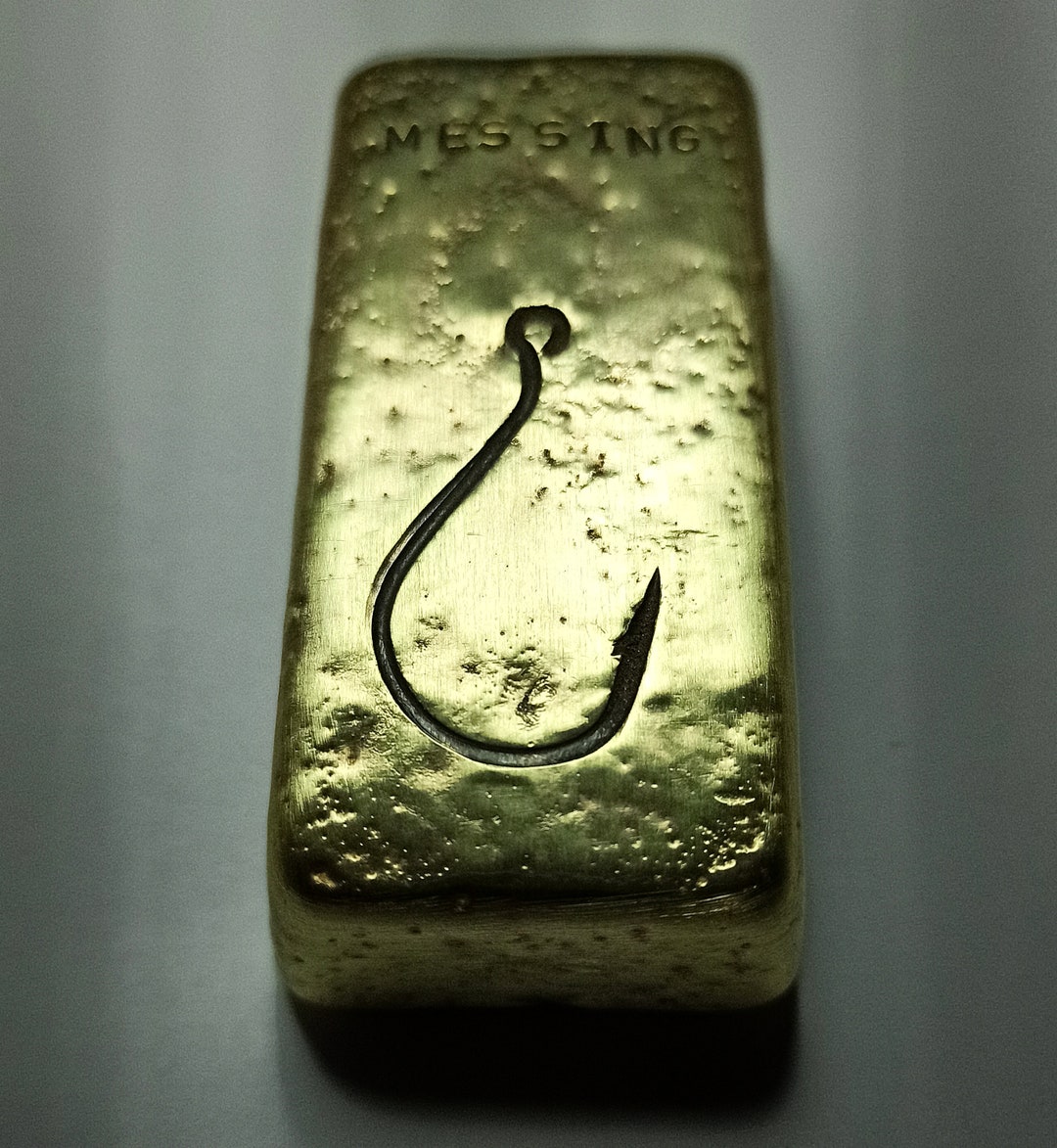 293 Grams, Brass, Plate, Bullion, Fish Hook Motif, Hand Cast Hand ...