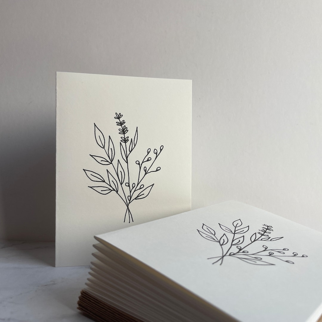 Set of 10 Plain Minimalist Hand Drawn Greeting Cards With Kraft ...