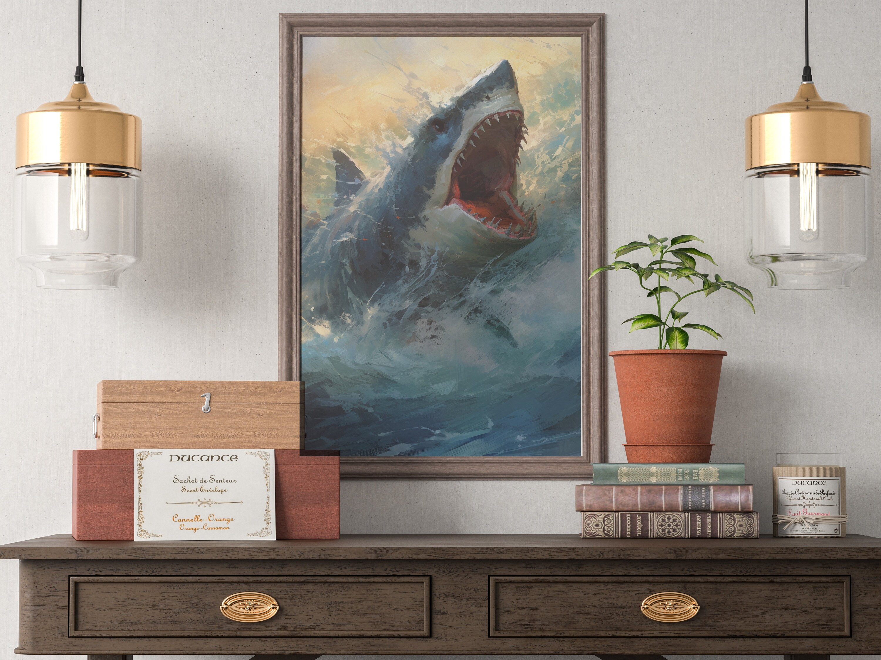 Megalodon breach Attack Oil Painting printable - Etsy