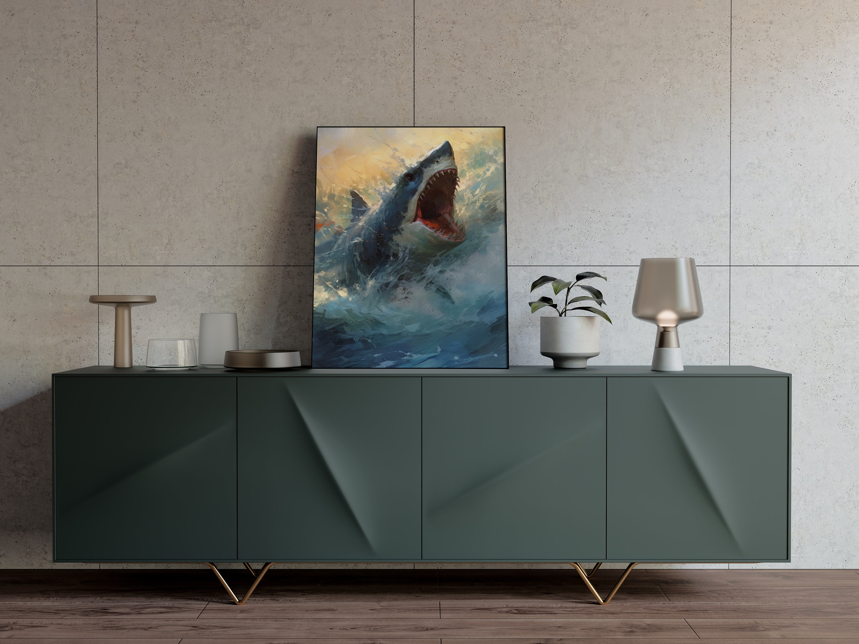 Megalodon breach Attack Oil Painting printable - Etsy