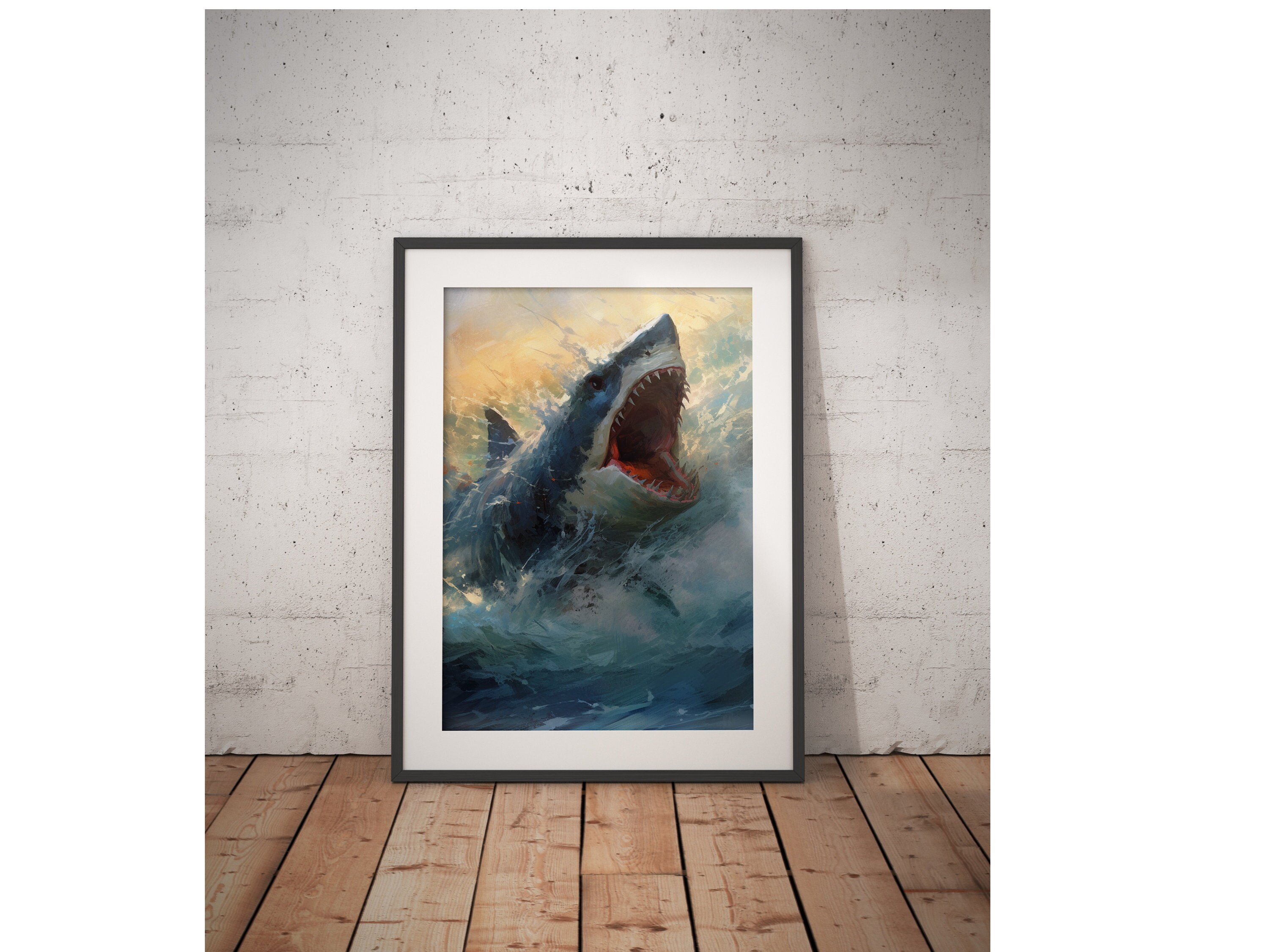 Megalodon breach Attack Oil Painting printable - Etsy
