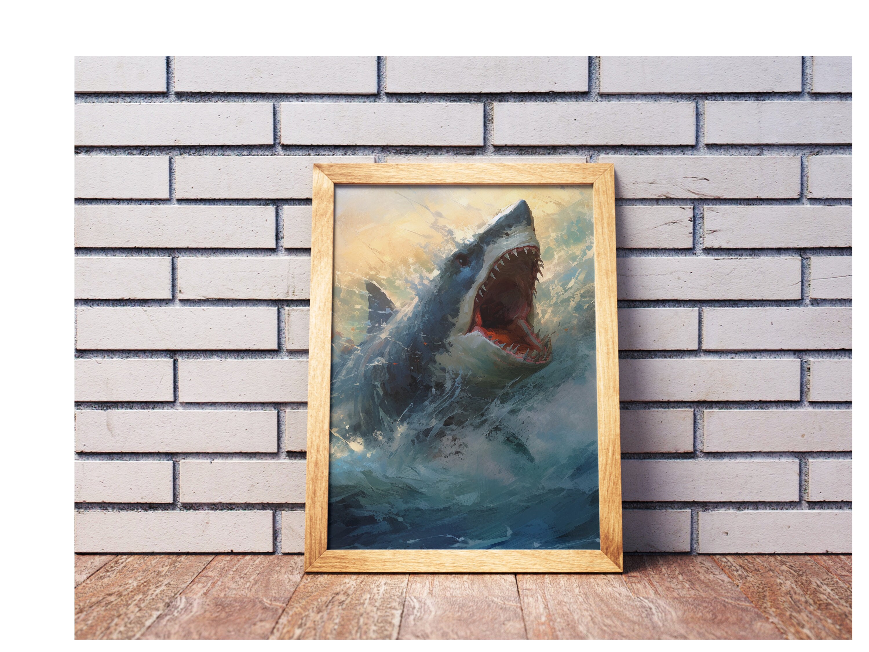 Megalodon breach Attack Oil Painting printable - Etsy