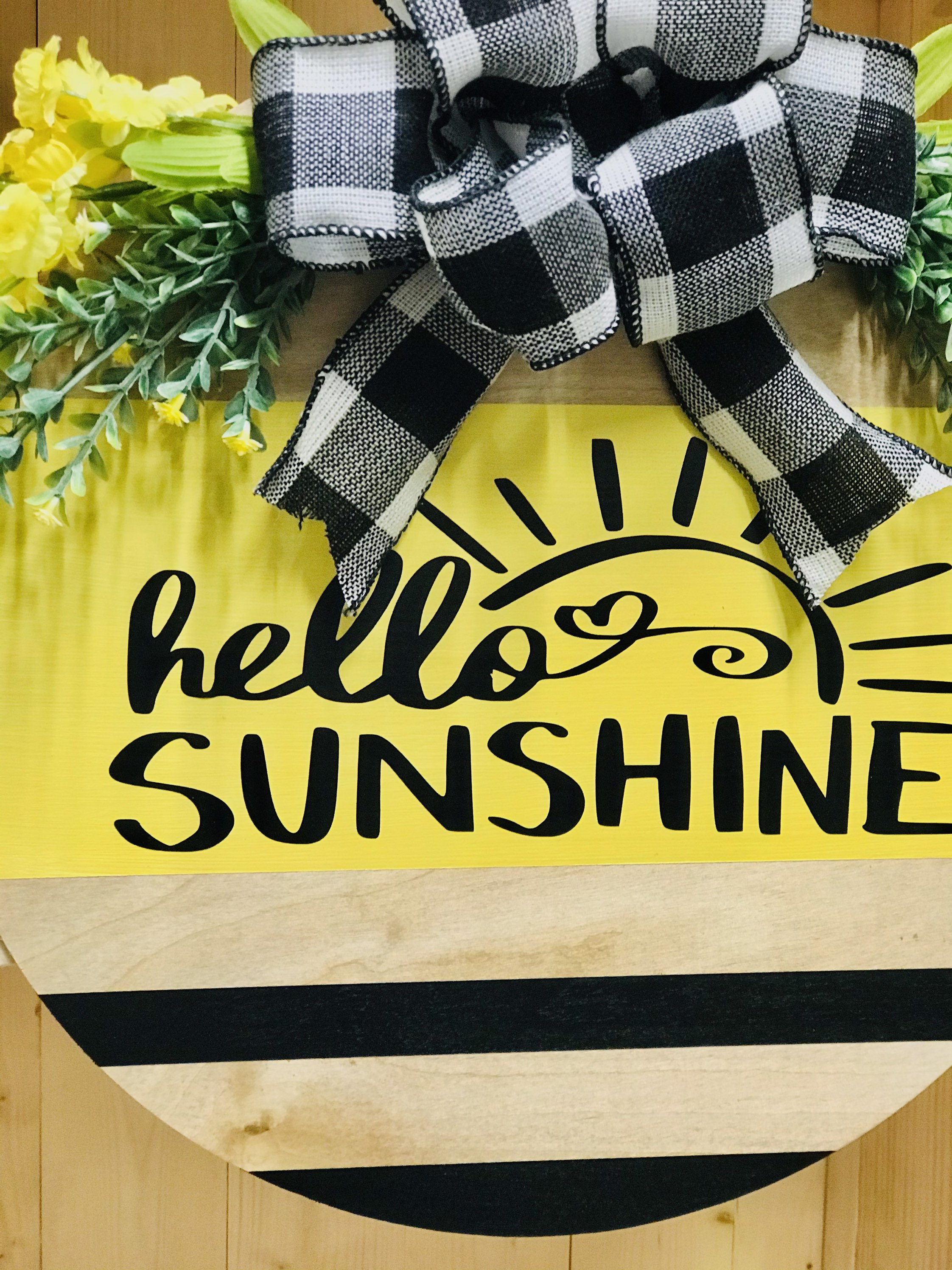 Front Door Decor Wooden Hello Sunshine Black and White Buffalo Plaid ...
