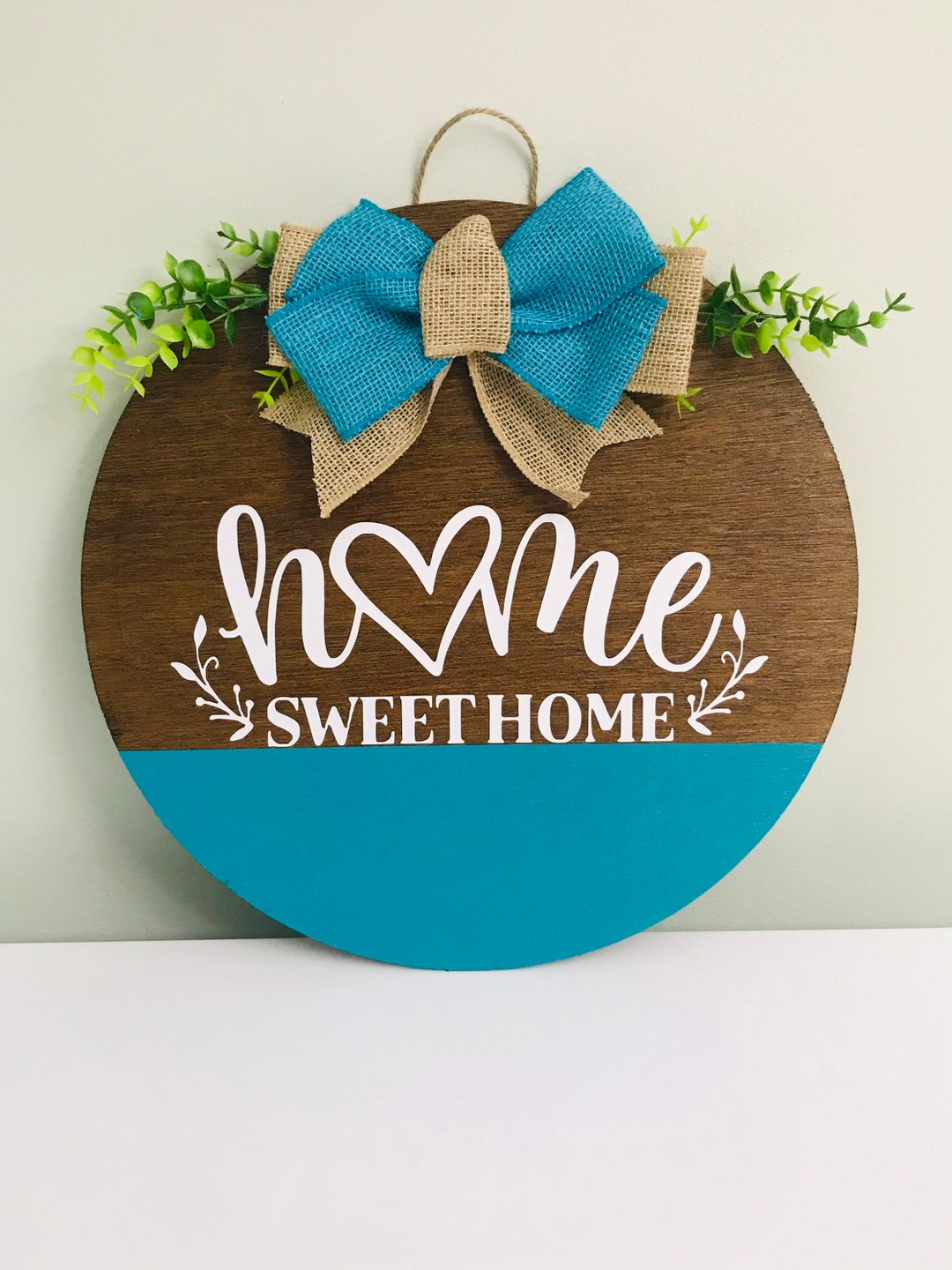 Wooden Front Door Decor Home Sweet Teal Turquoise Dark Stain White ...