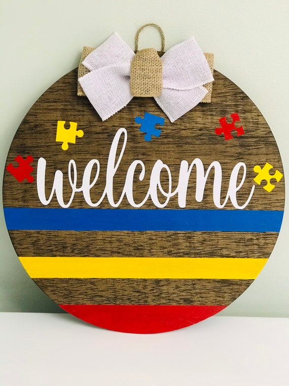 Door Hanger Welcome Autism Awareness Month April Child Wooden | Etsy