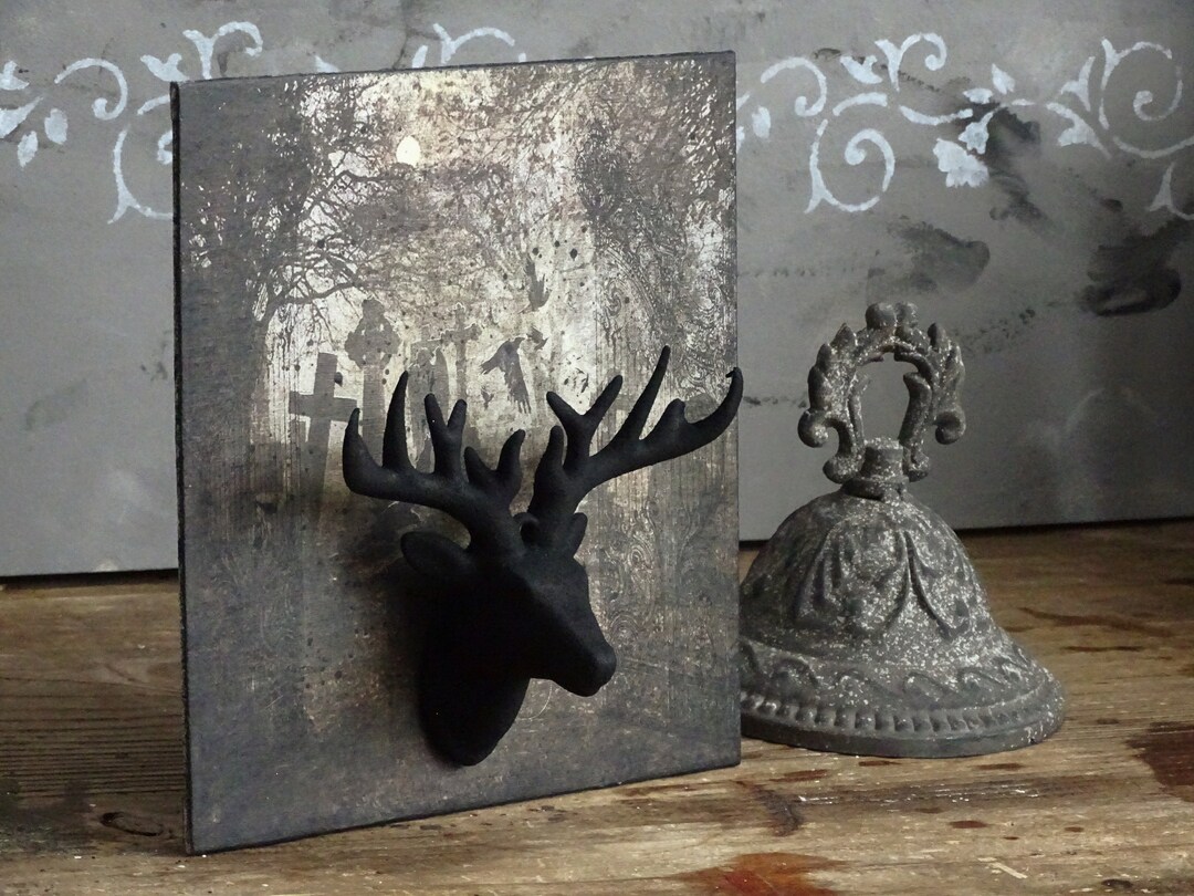 Gothic Black Stag Deer Head Plaque: Haunted Graveyard Wall Decor - Etsy