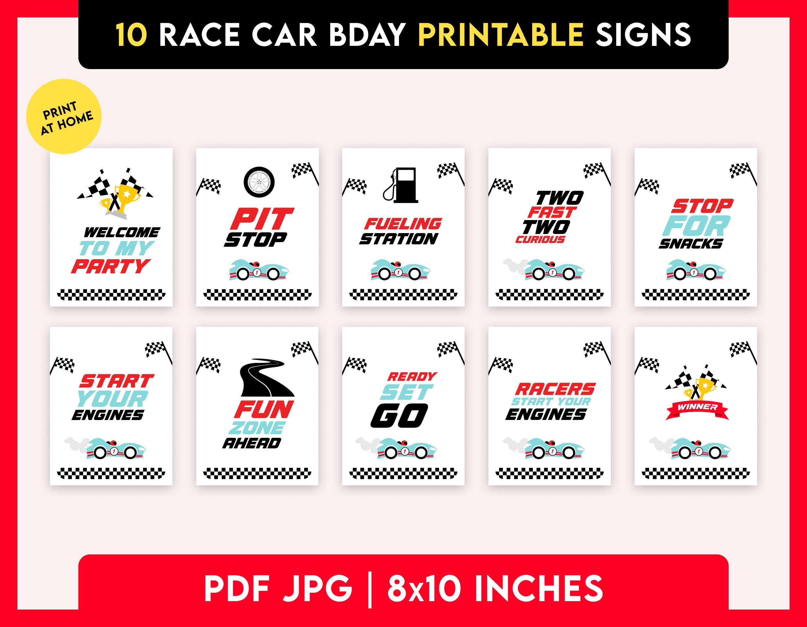 Race Car Party Signs, Race Car Birthday, Printable Signs, Race Car ...