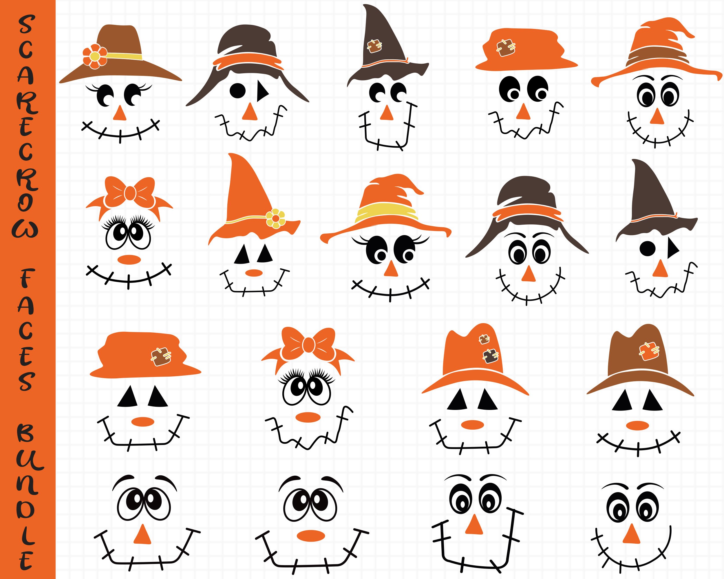 Scarecrow Face Bundle Svg Scarecrow Svg Halloween Svg - Etsy UK