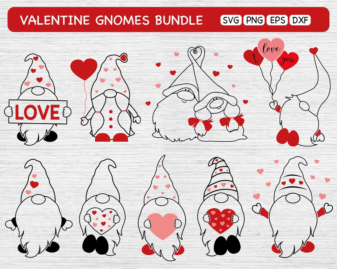 Valentine Gnomes Svg Bundle Outline Gnomes Bundle - Etsy