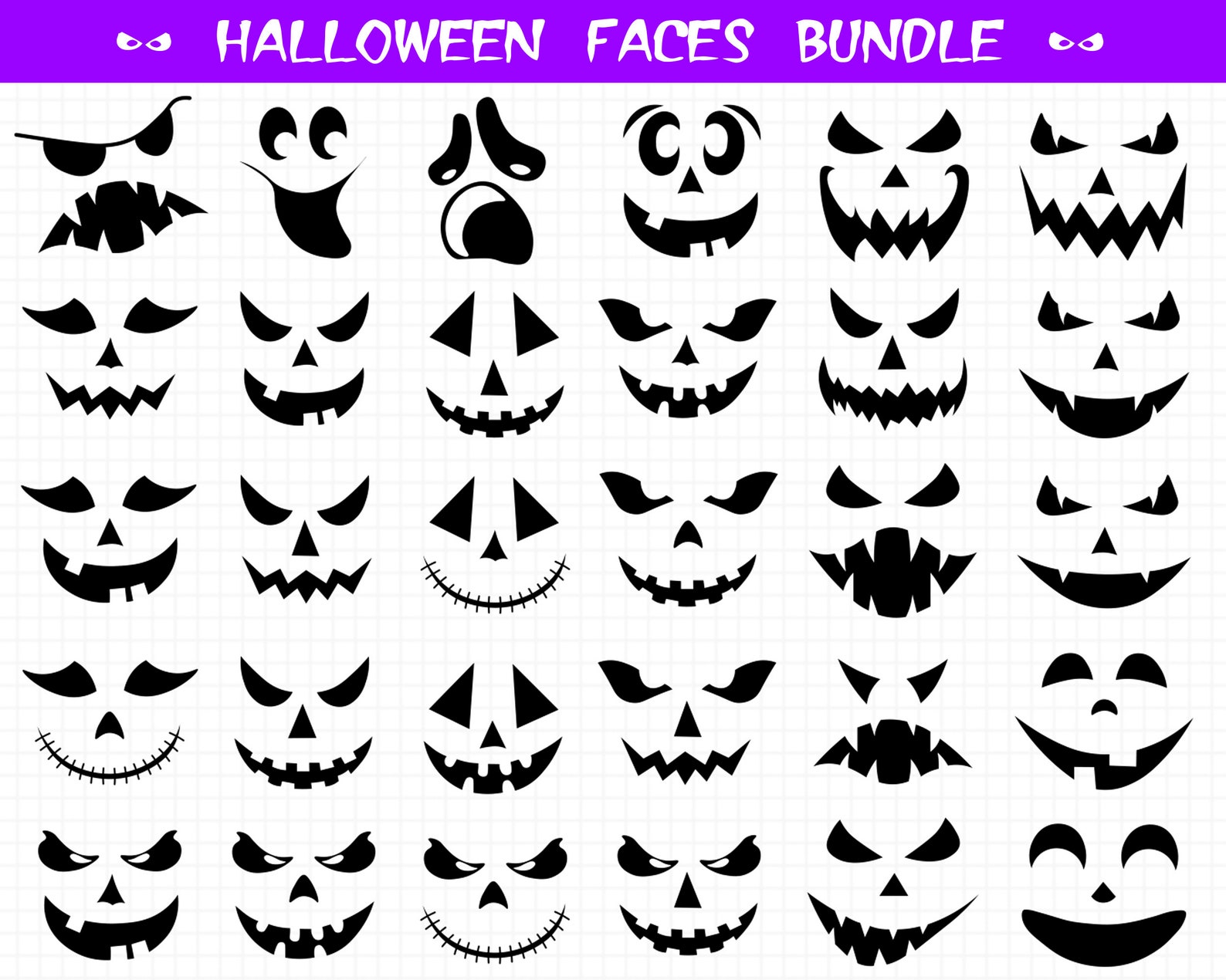 Halloween Faces Bundle Svg Halloween Face Svg Scary Faces | Etsy