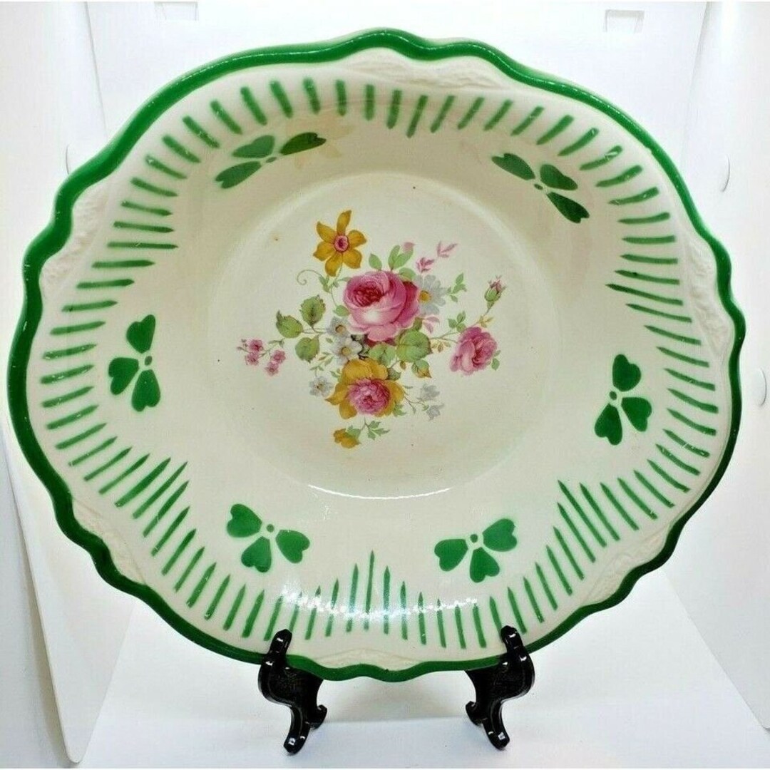 Homer Laughlin Virginia Rose Serving Bowl Green With Pink Roses Inside ...
