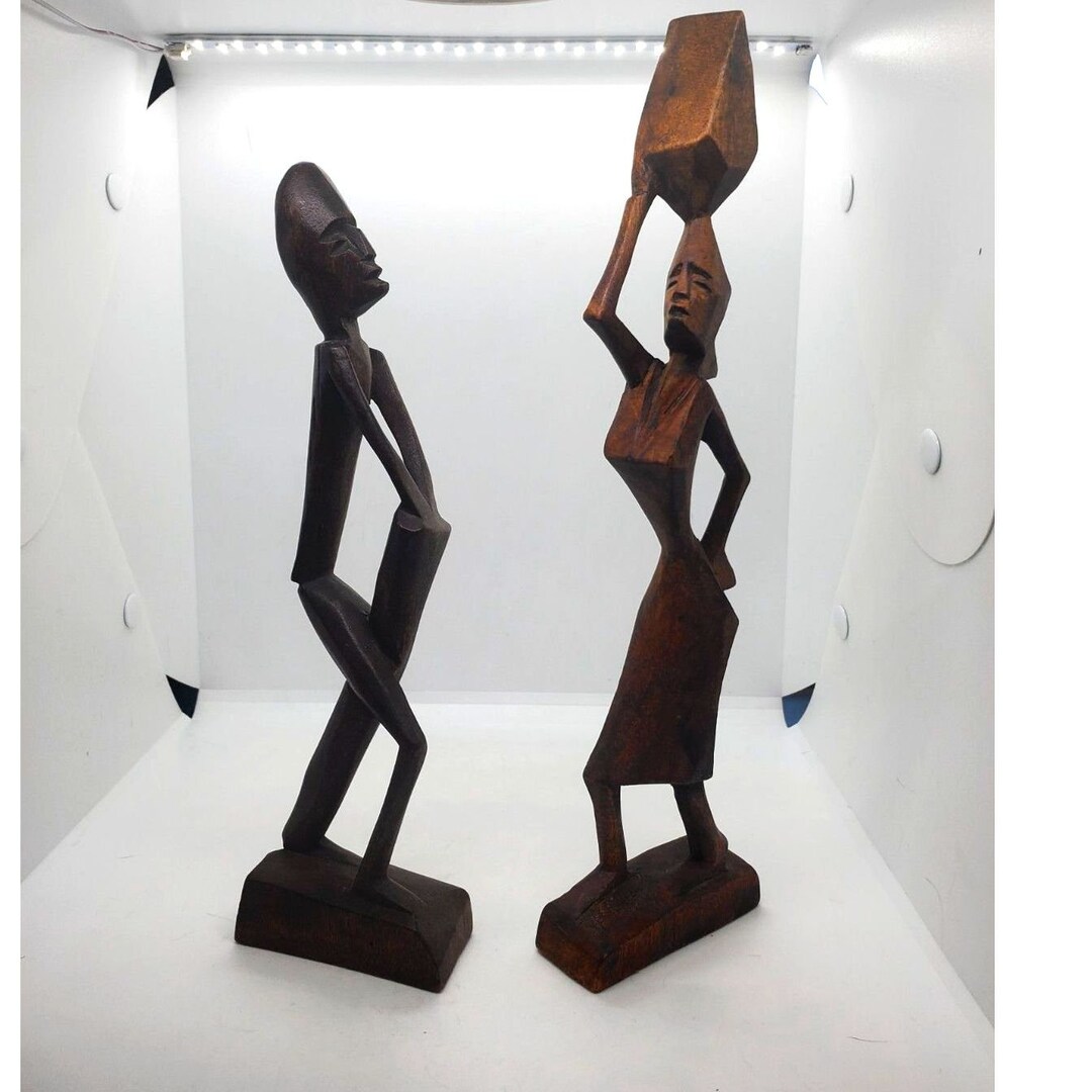 Hand Carved Wooden African Art Statues Vintage 2 in the Set - Etsy