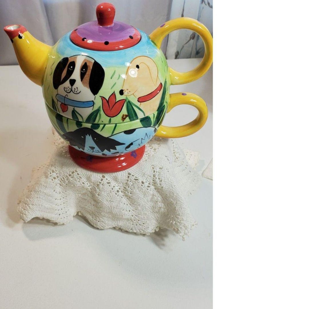 Dogzilla 3 Piece Teapot ~vintage~ Teapot, Lid, and Cup Hand Painted - Etsy