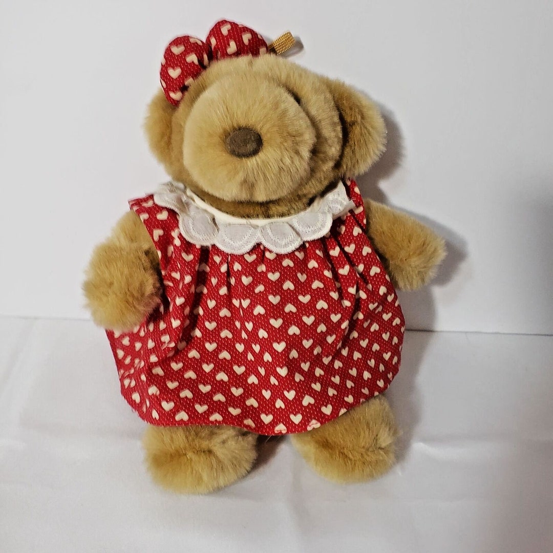 1990 Commonwealth Plush Teddy Bear With a Heart Dress and Bow - Etsy